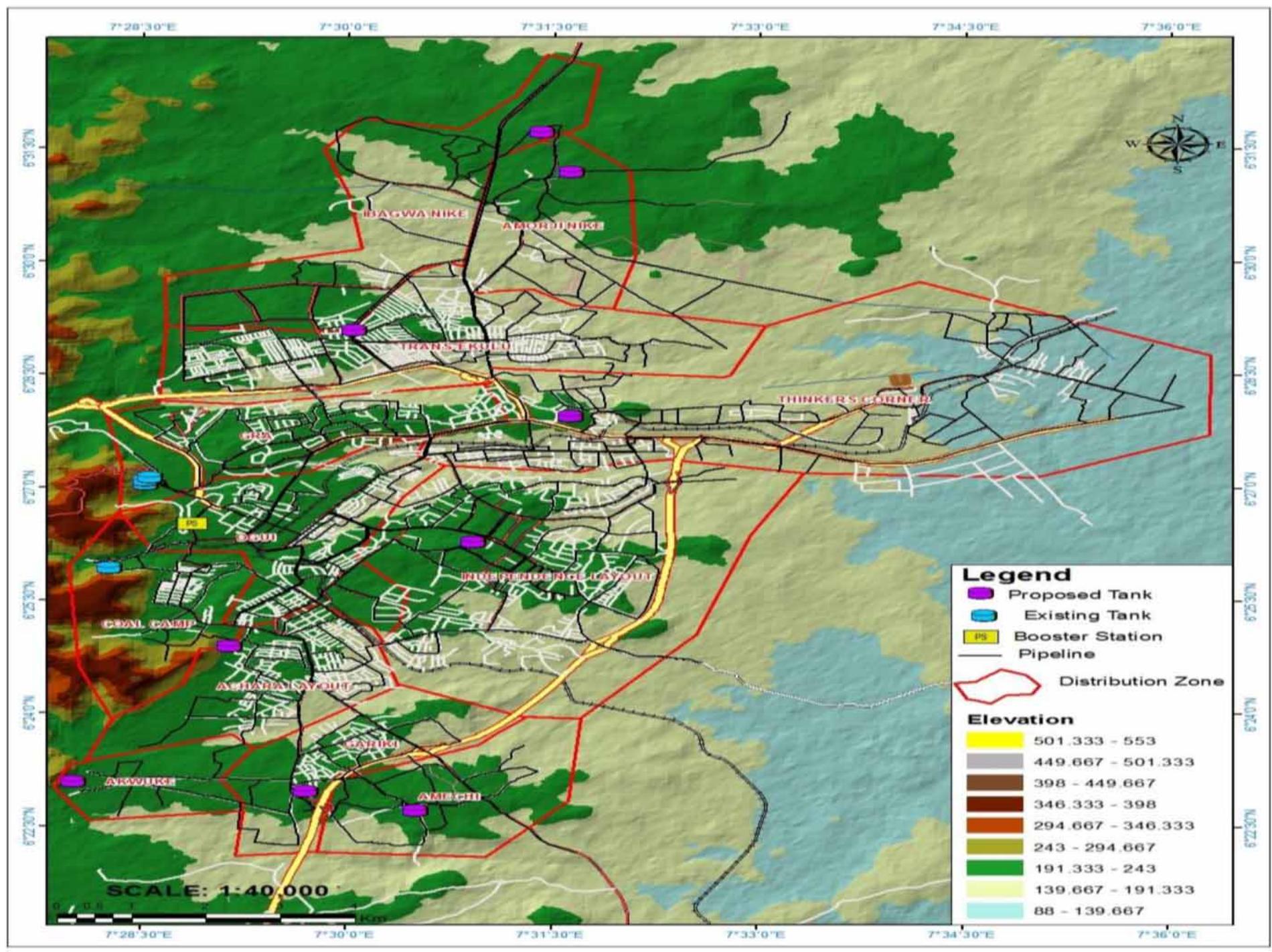 | base map showing the zones, positions of the reservoirs to