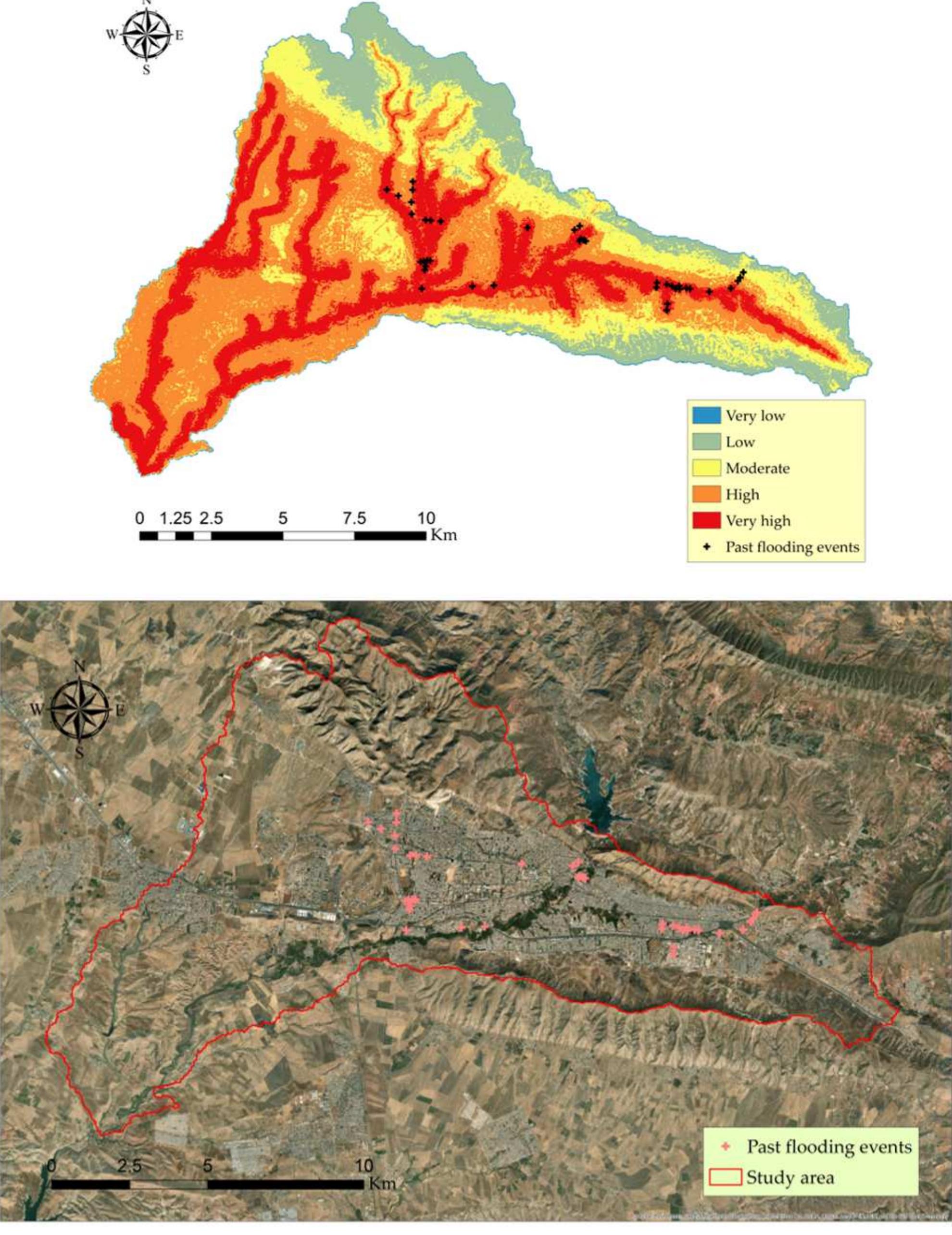 Flood susceptibility map with historic flood location. (base