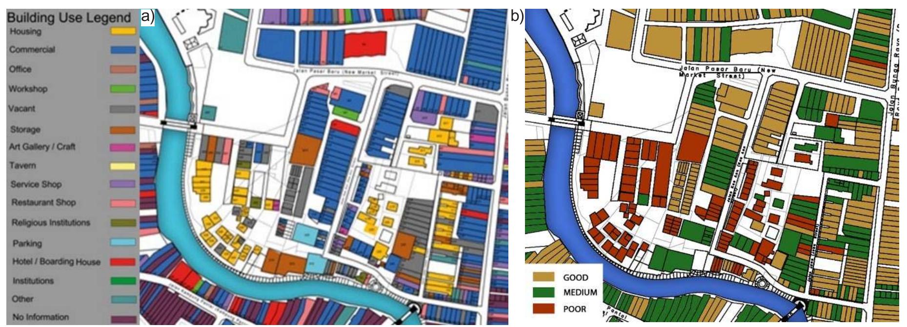 A) land use distribution map, b) building quality map fig.