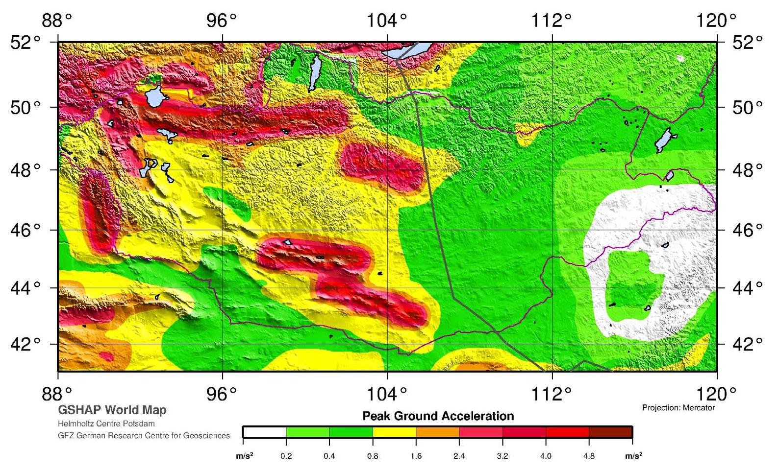 Seismic hazard map of mongolia by gshap hazard calculation