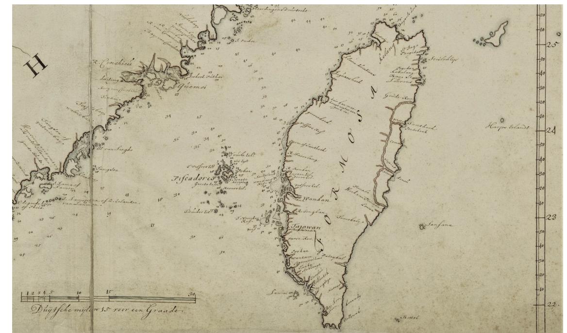 7 seventeenth century dutch map, labelling taiwan as