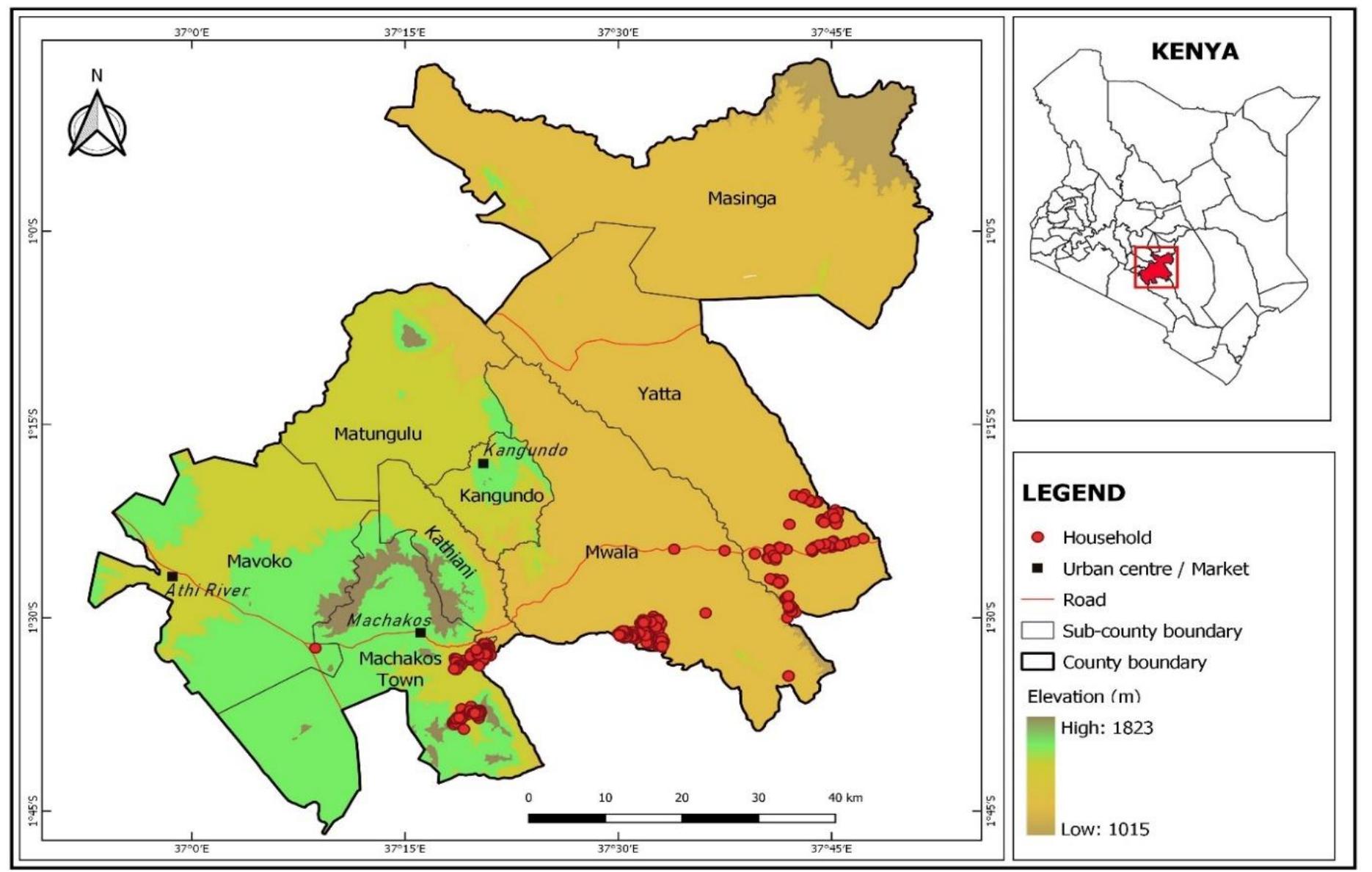 Map of machakos county showing the study sites source:
