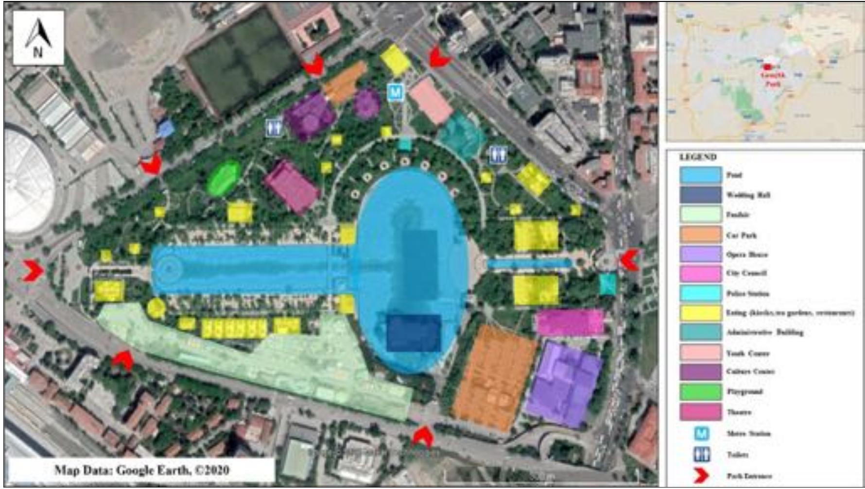 Land-use map of genclik park (map data: google earth, ©2020)