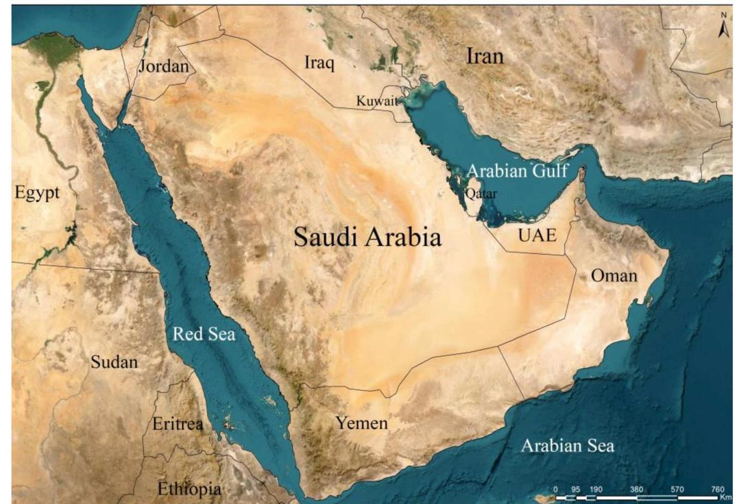 Map of saudi arabia with political borders.
