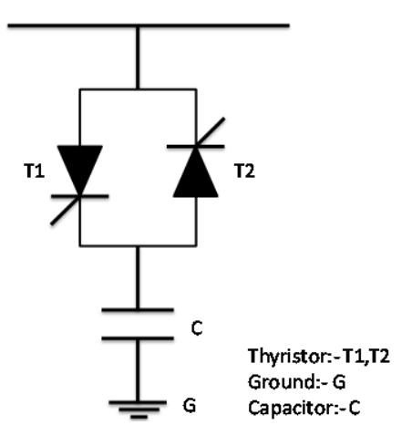 A shunt-connected capacitor with a bidirectional thyristor