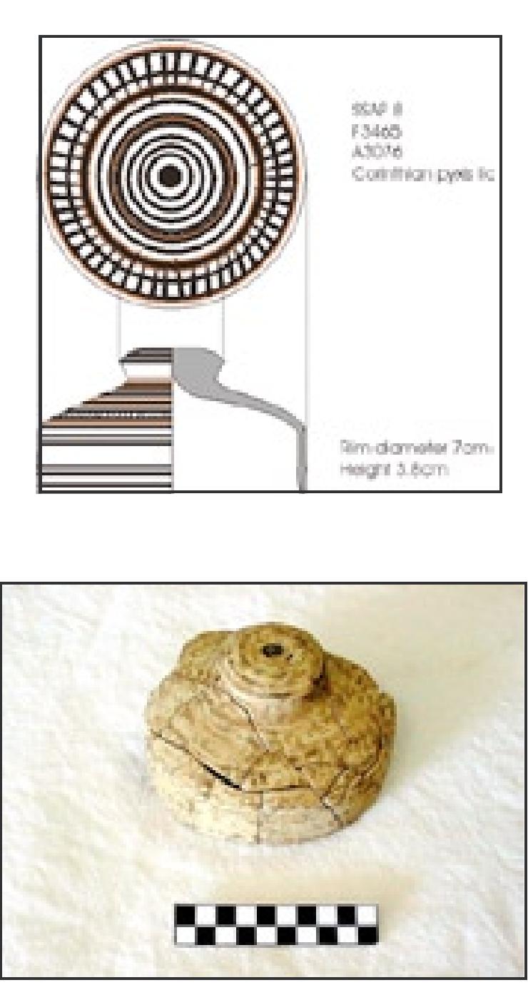 A & 34b: ripe corinthian pyxis lid. late 7" early 5" century