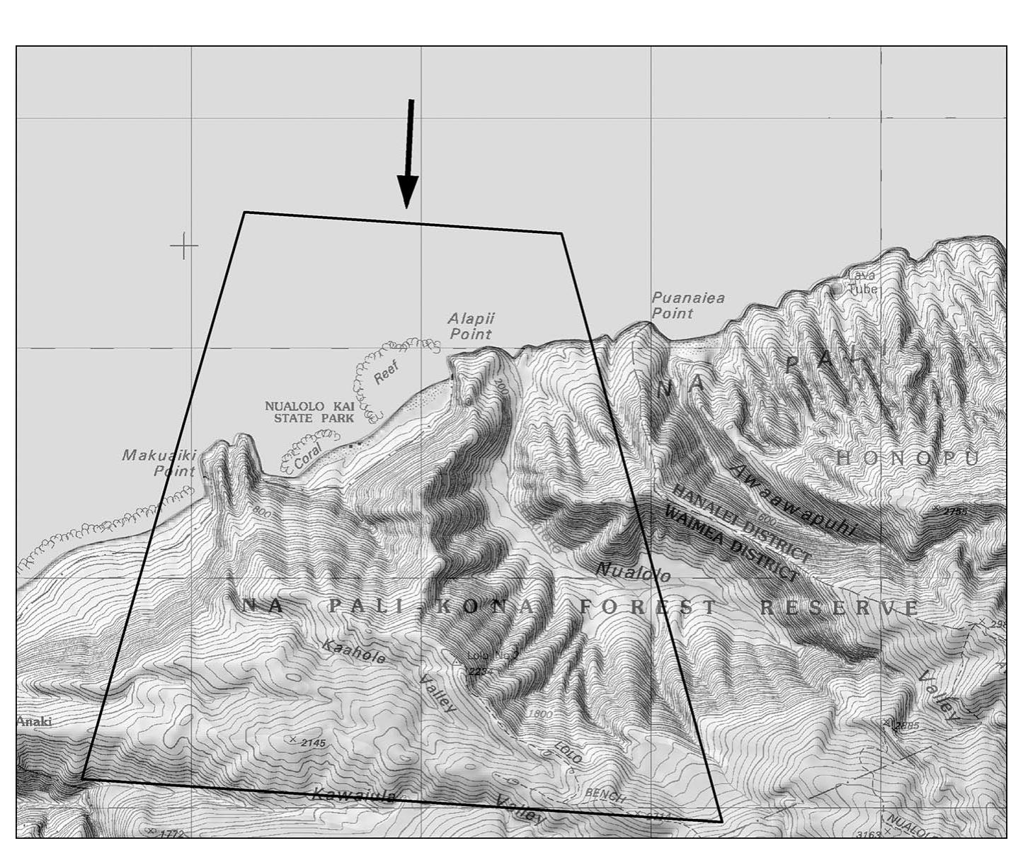 View angle of nu‘alolo kai oblique perspective. map by renee