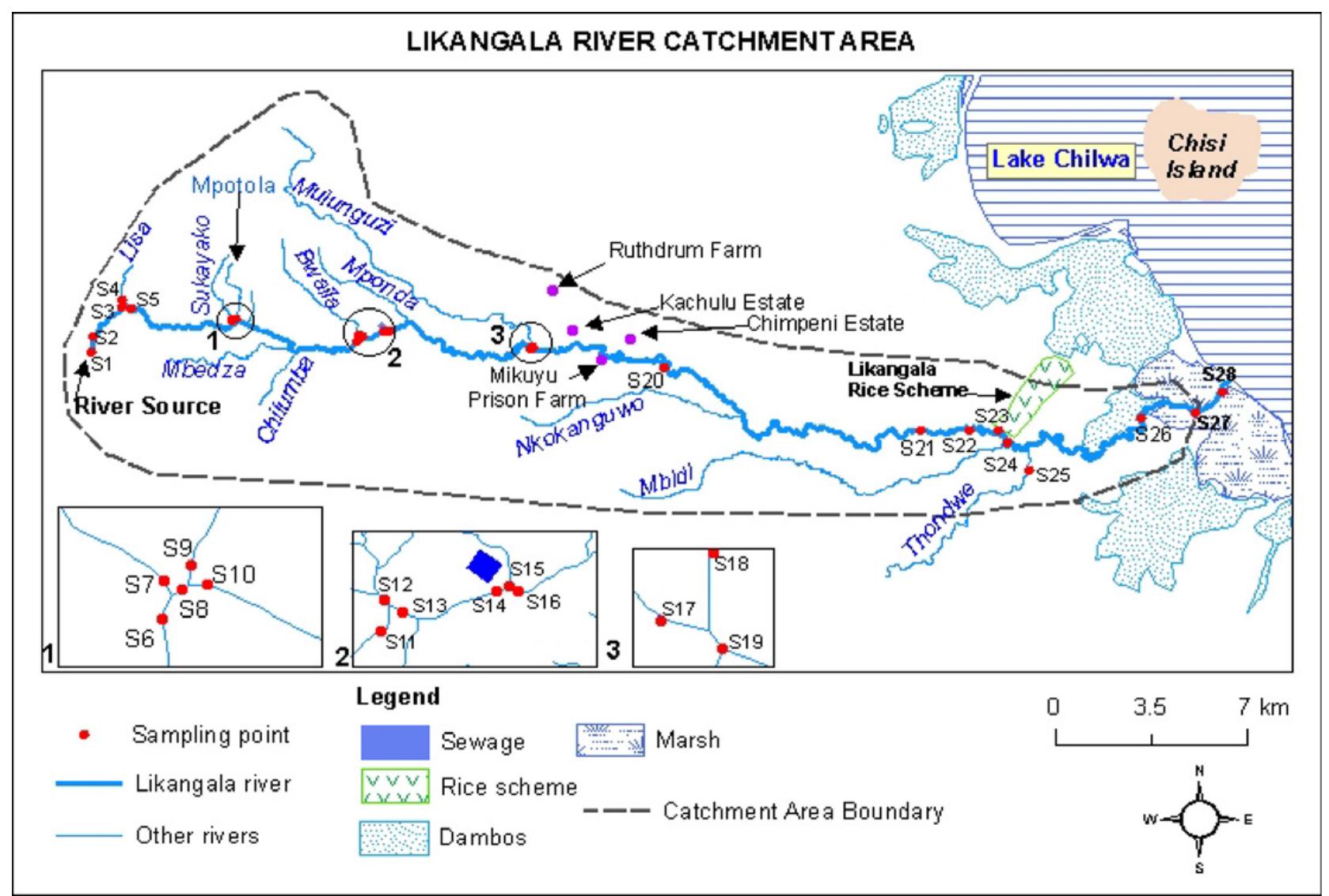 Map of likangala river catchment area showing location of