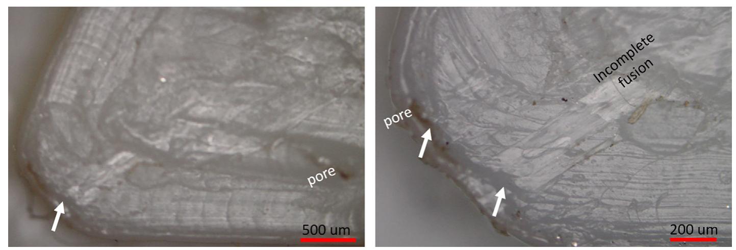 Optical microscope images taken on corners of the diamond