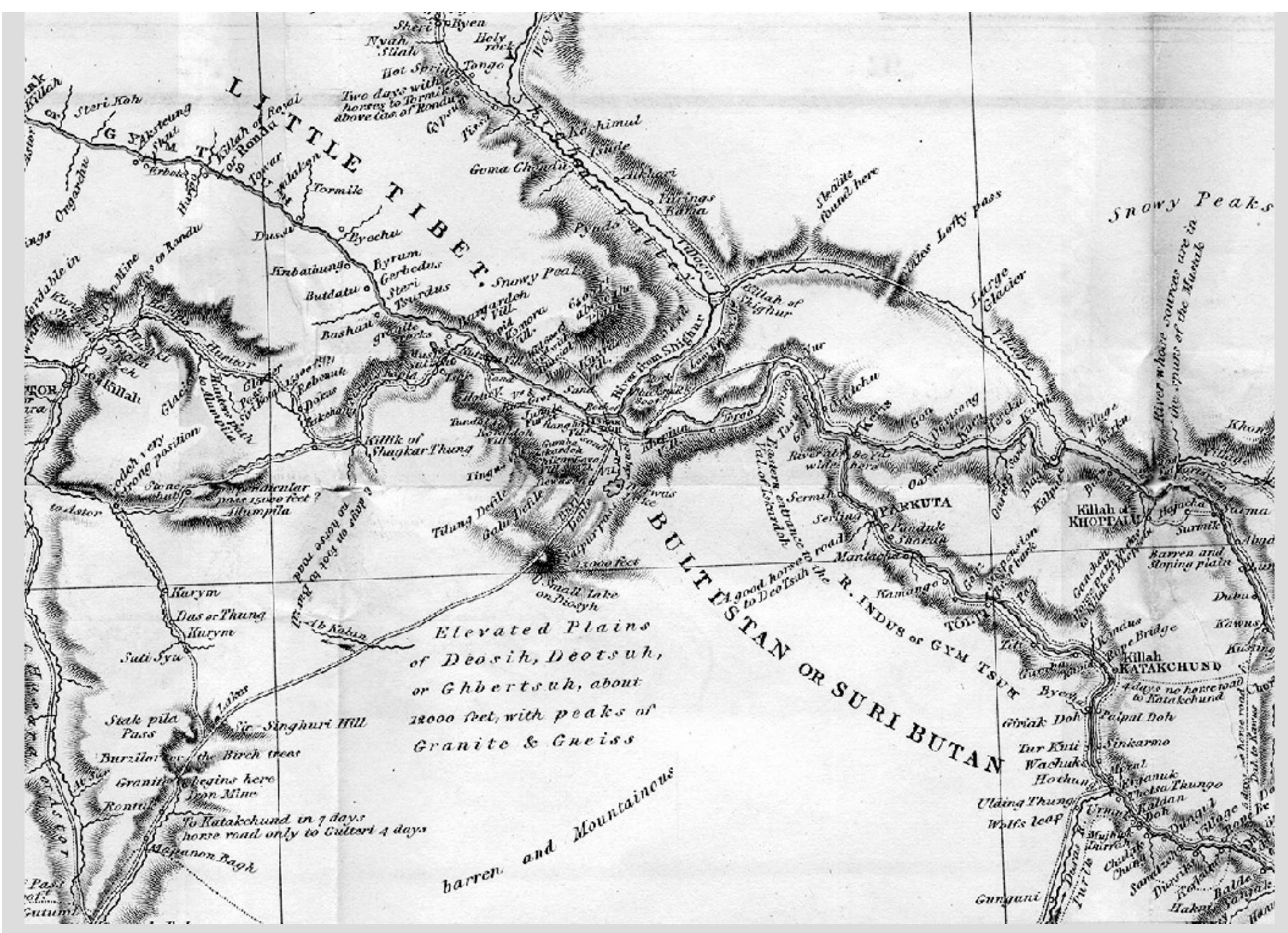 Map of baltistan, created in 1842 by john walter from the
