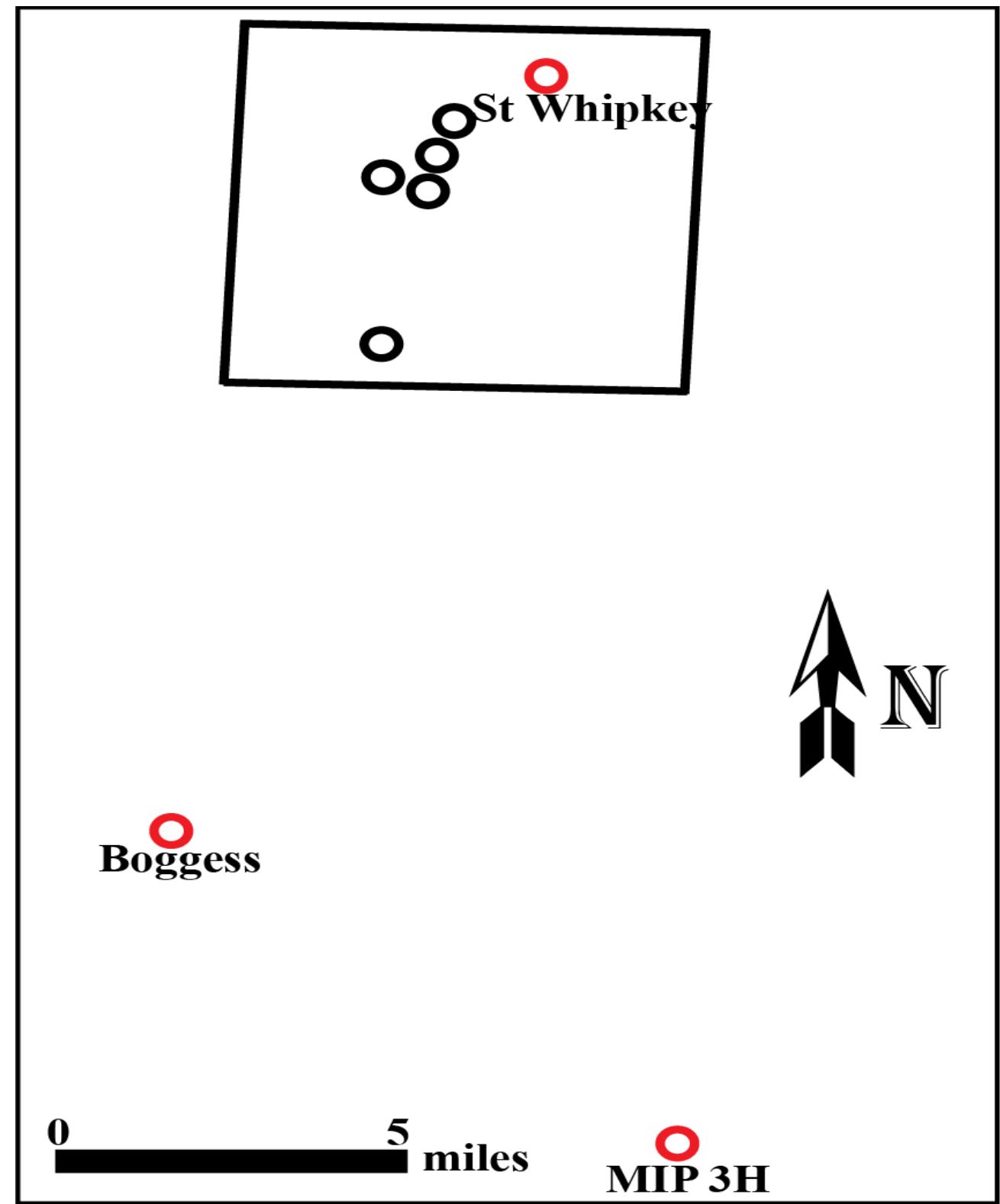 A base map that shows the relative location of all the wells