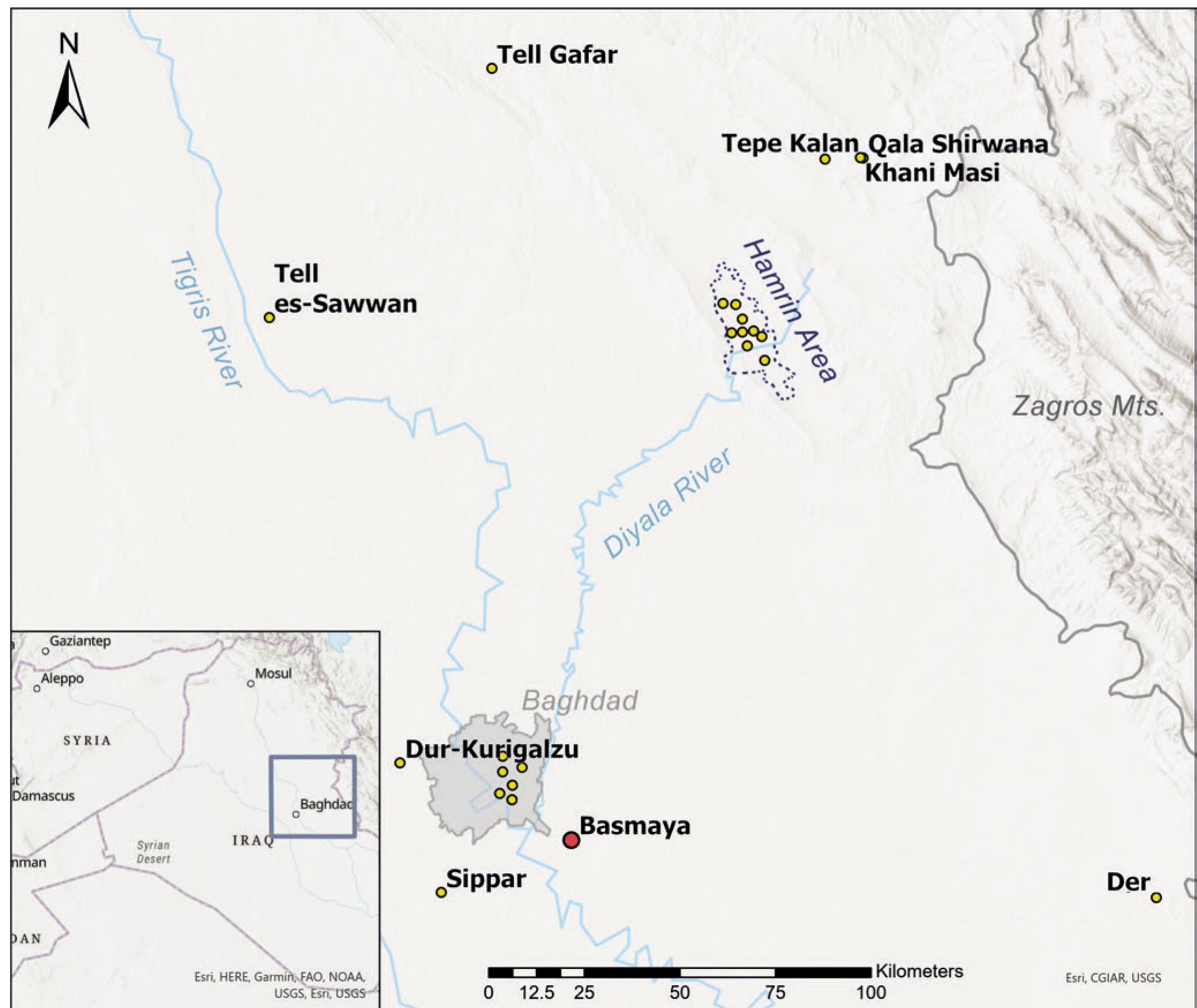 - map of kassite settlements in the diyala basin and