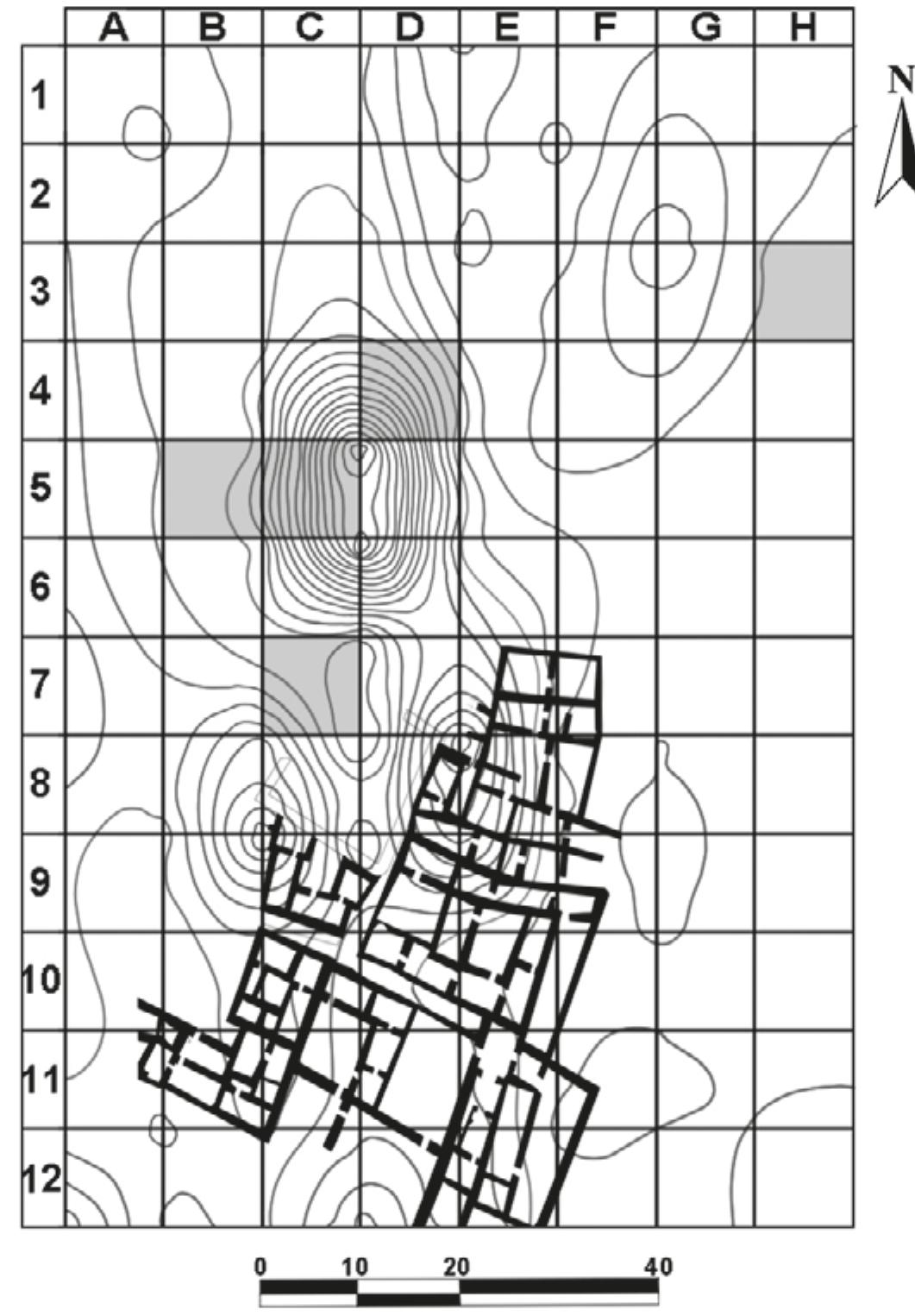 - map of mound 7, including architecture (see plate i for