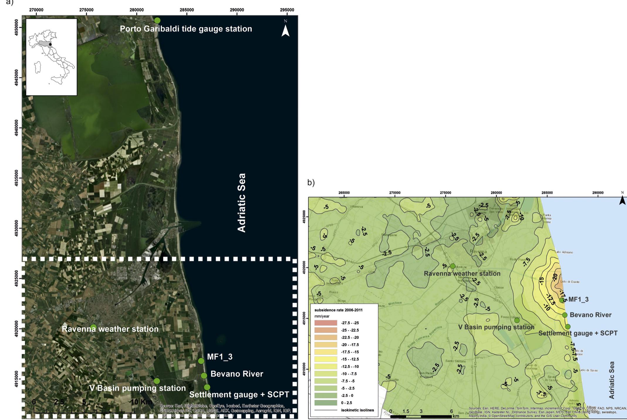 A) study area and location of the monitoring stations. the