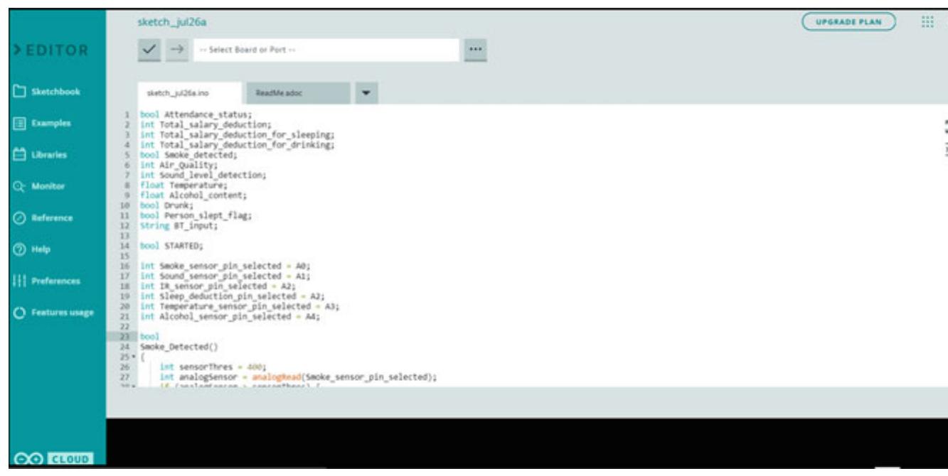 Coding in arduino software for smart construction safety