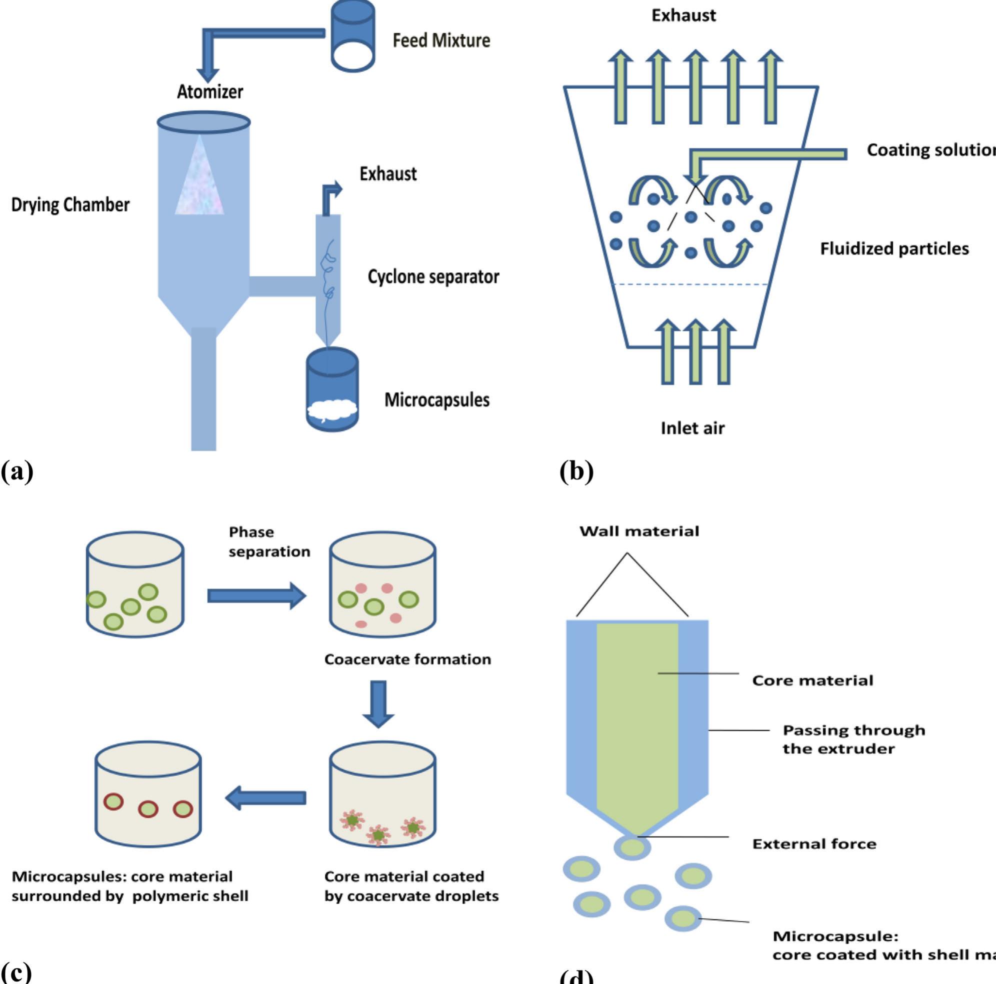 different techniques of microencapsulation: (a) spray