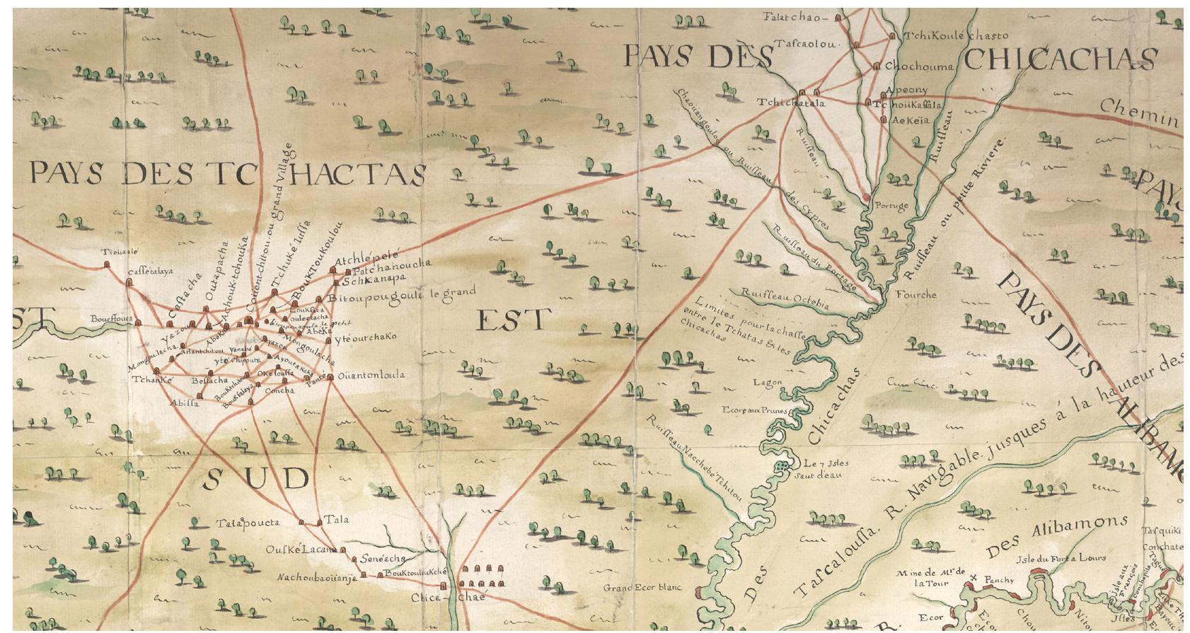 Choctaw and chickasaw towns shown on henri de poilvilain,