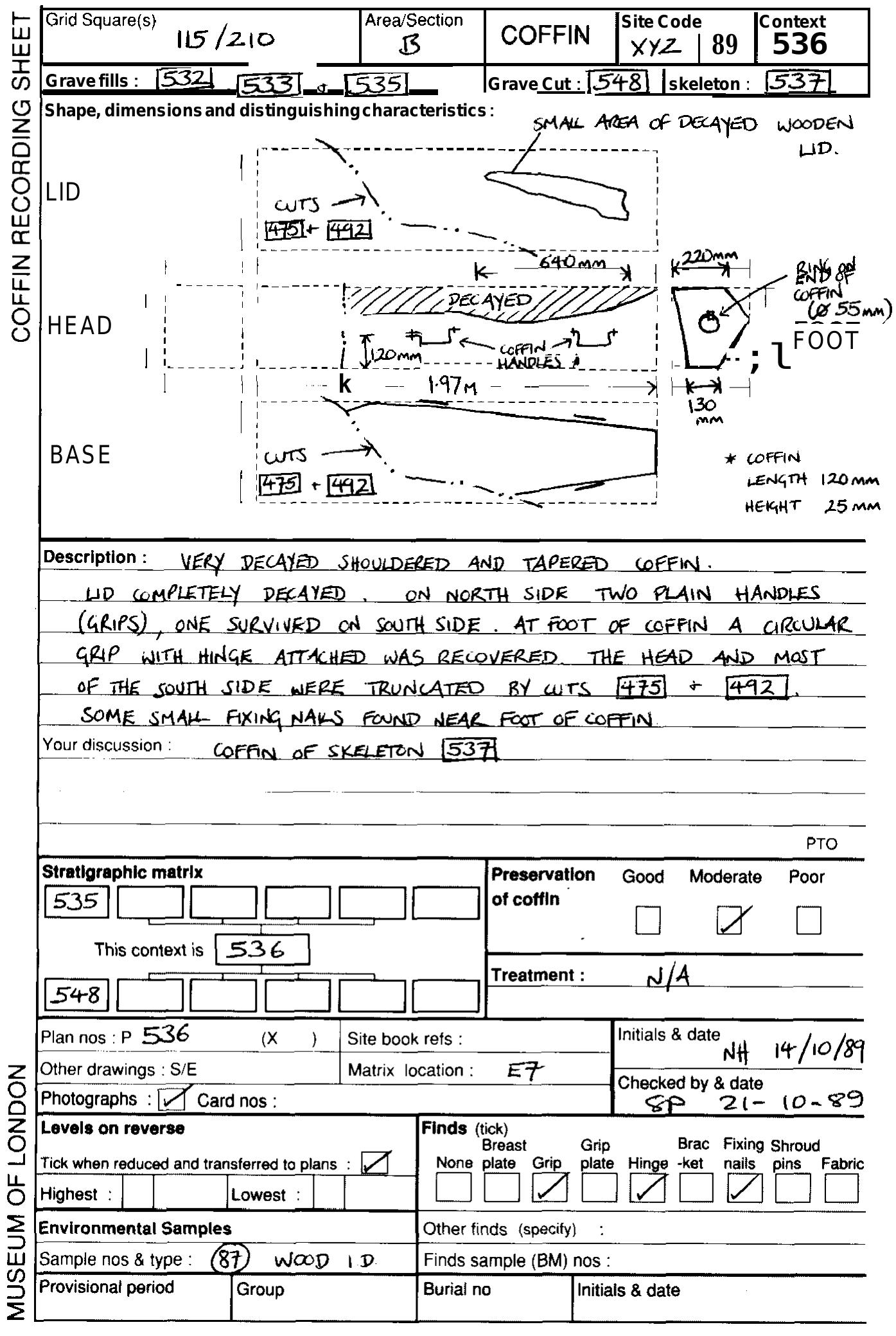 39 an example of a completed coffin recording sheet.