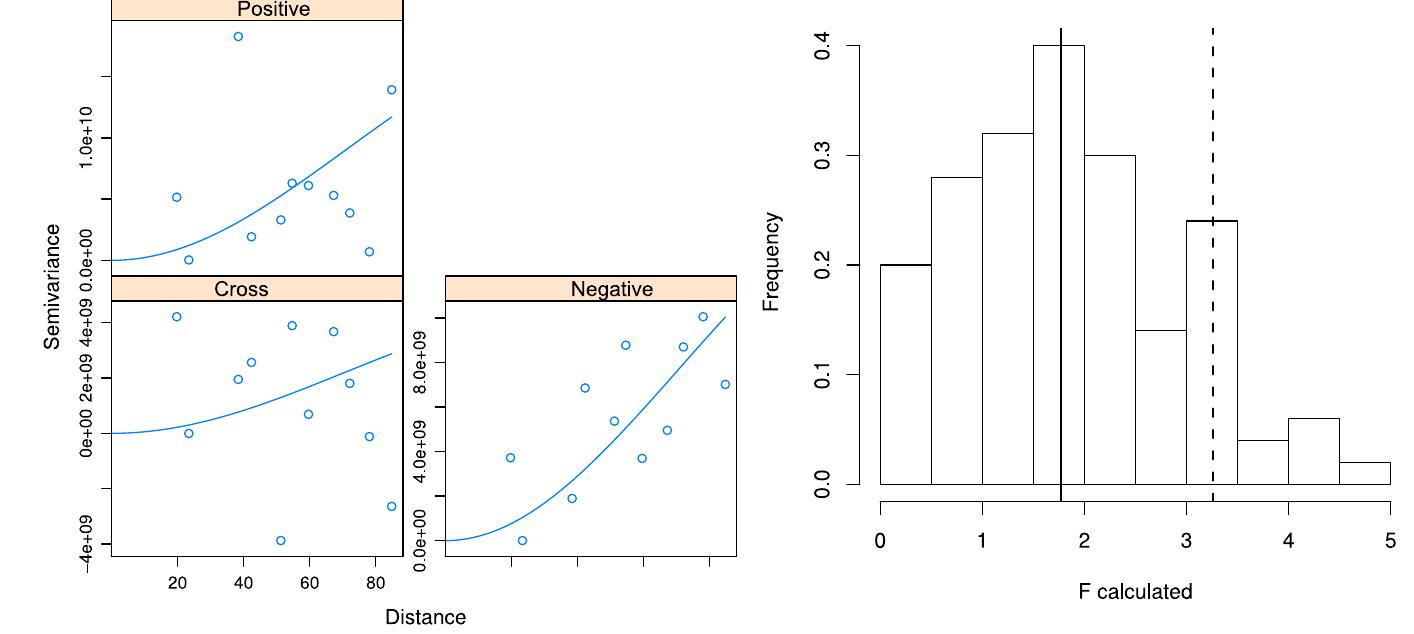 Left: gaussian models fitted to variograms and