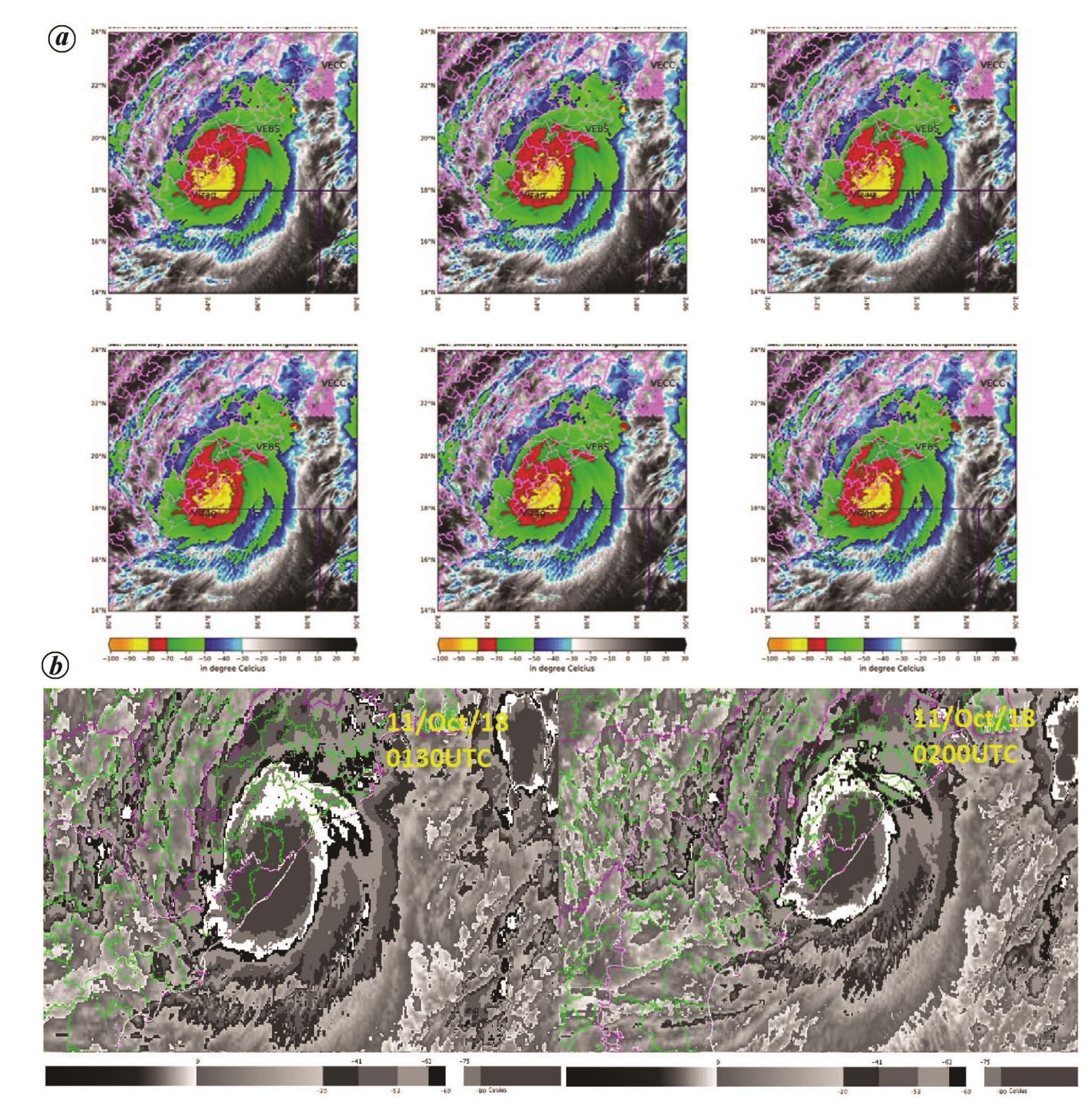 A, rapid scan images for tir1 temperature from 0145 to 0206