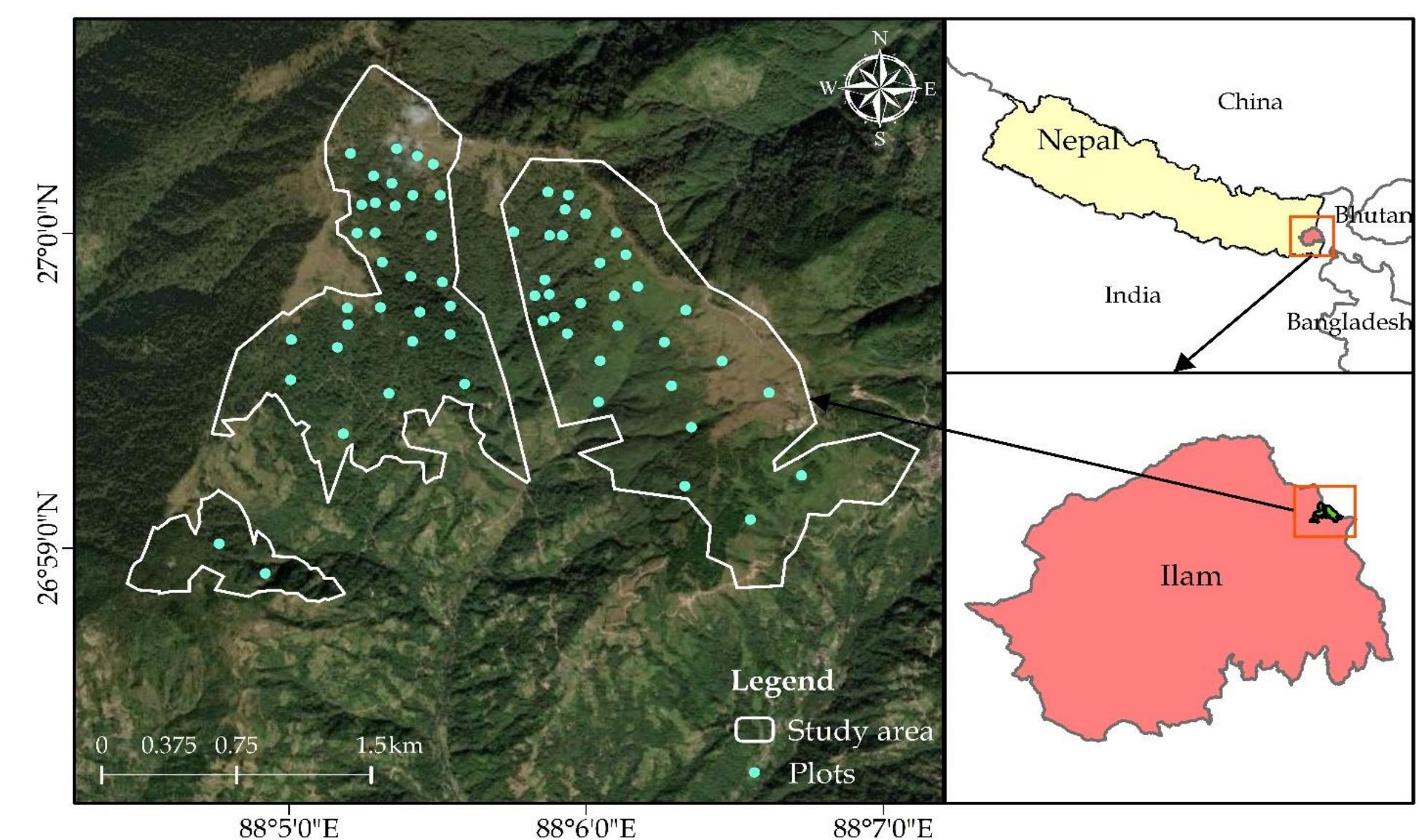 Map of nepal showing ilam district and the study site.