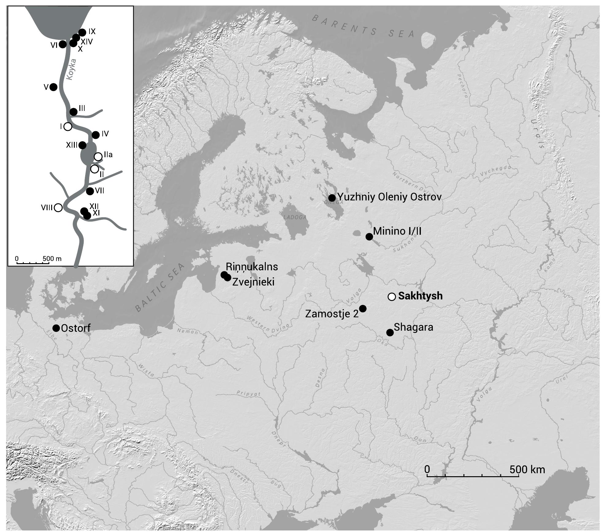 Map of northeastern europe indicating sites named in the