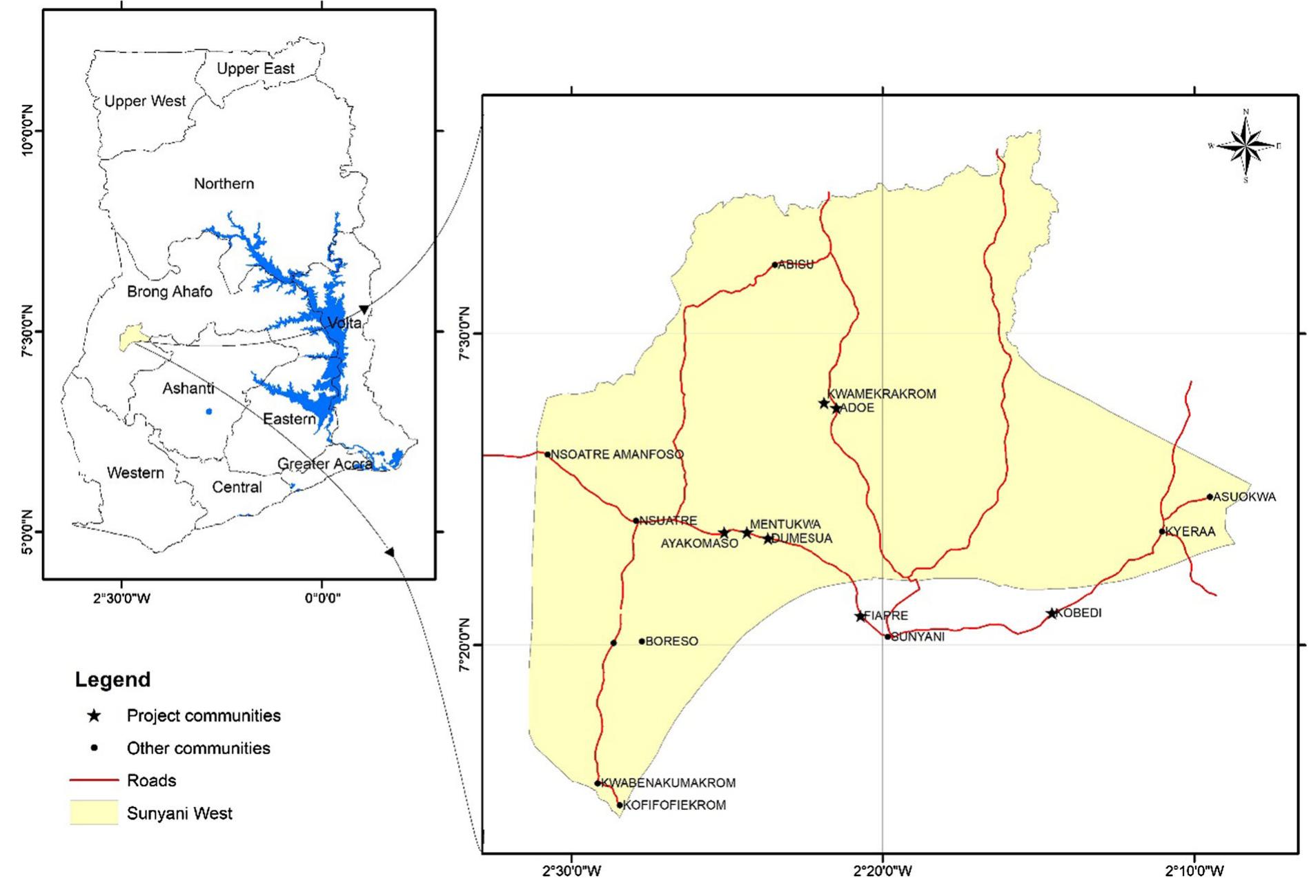 Overall map of ghana and zoomed in map of the project region