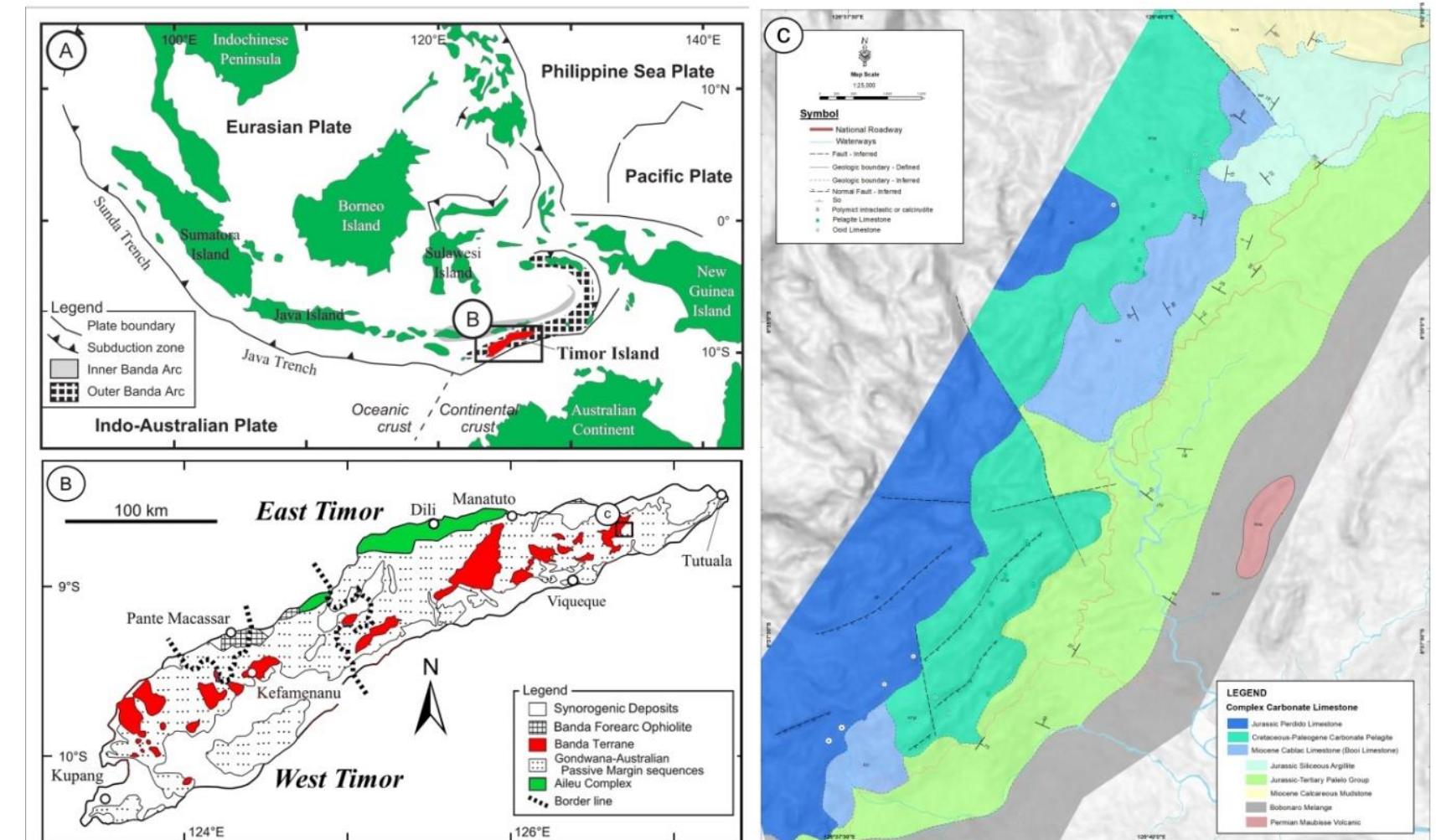 A) regional tectonic setting and location of timor island