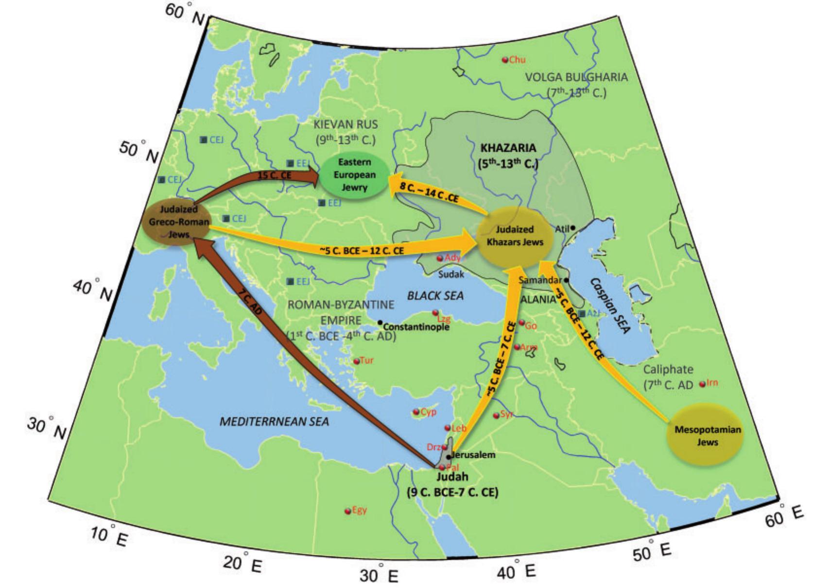 Fic. 1.—map of eurasia. a map of khazaria and judah is shown