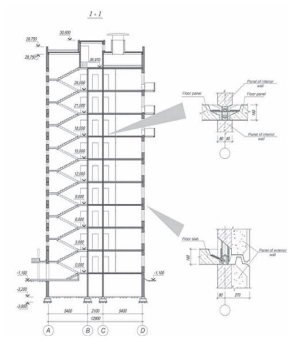 Plan of a large-panel building showing vertical connection
