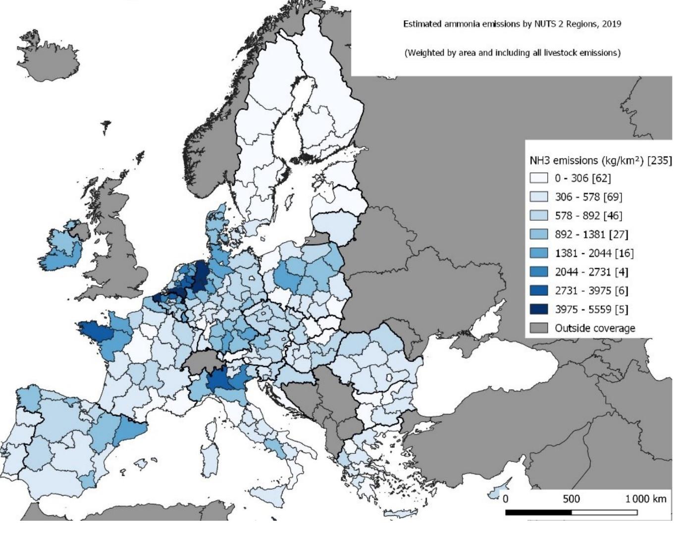 Map a7.1: map of estimated ammonia emissions by nuts 2