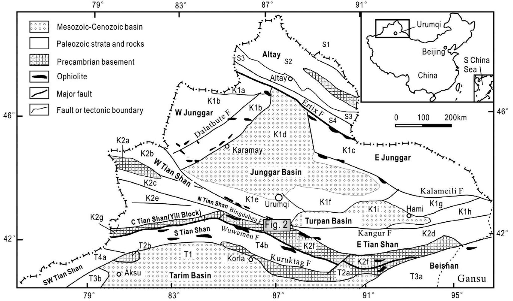 Sketch map showing the tectonic framework of north xinjiang