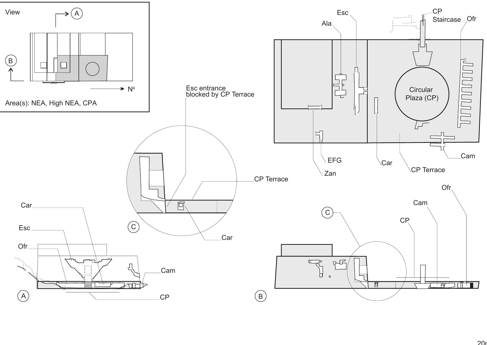 20. the circular plaza terrace and the structures of the