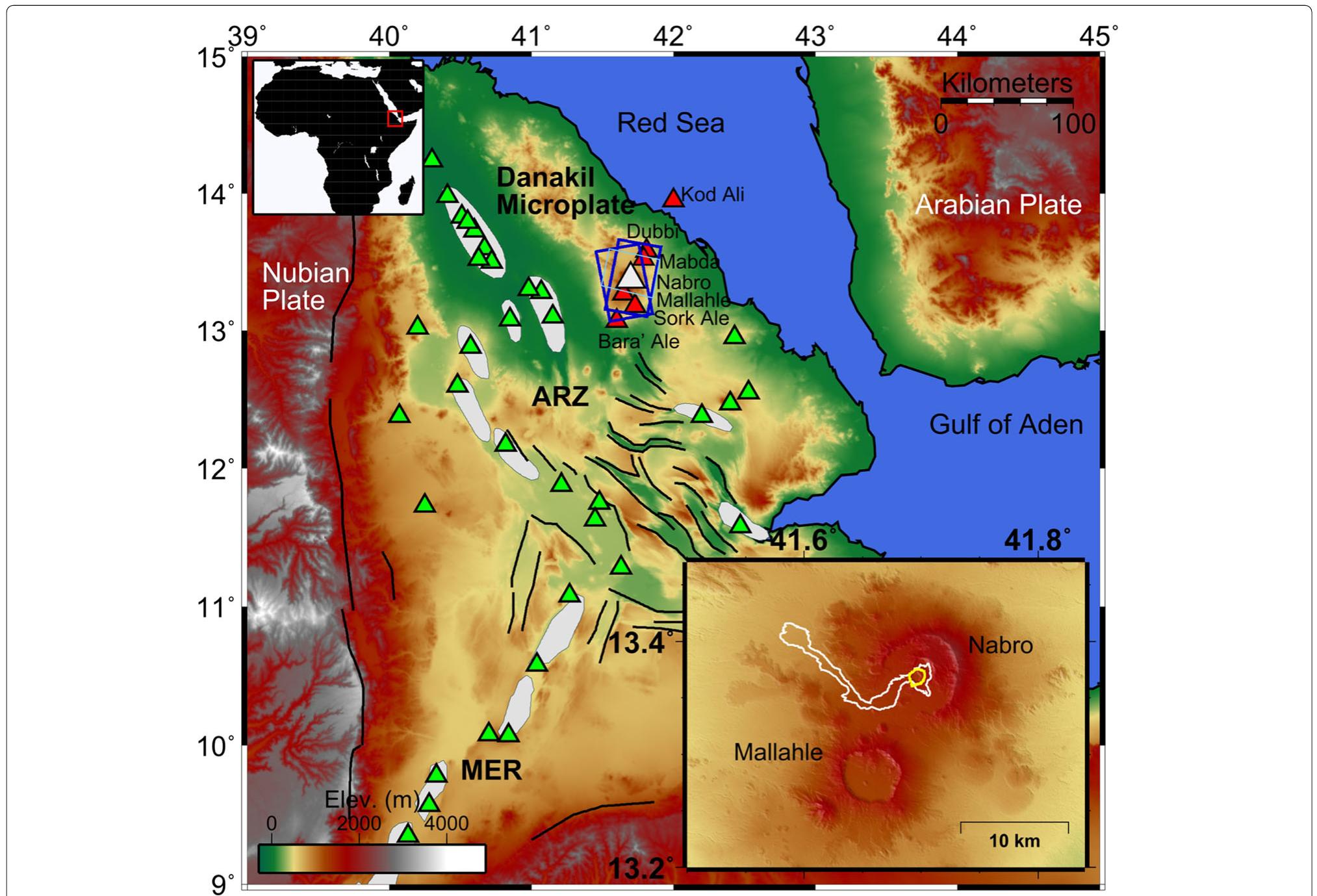 Topographic map of the afar rift zone (arz) from the 90 m