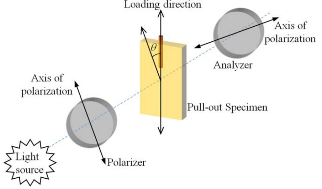 Schematic of the plane polariscope used for the pull-out