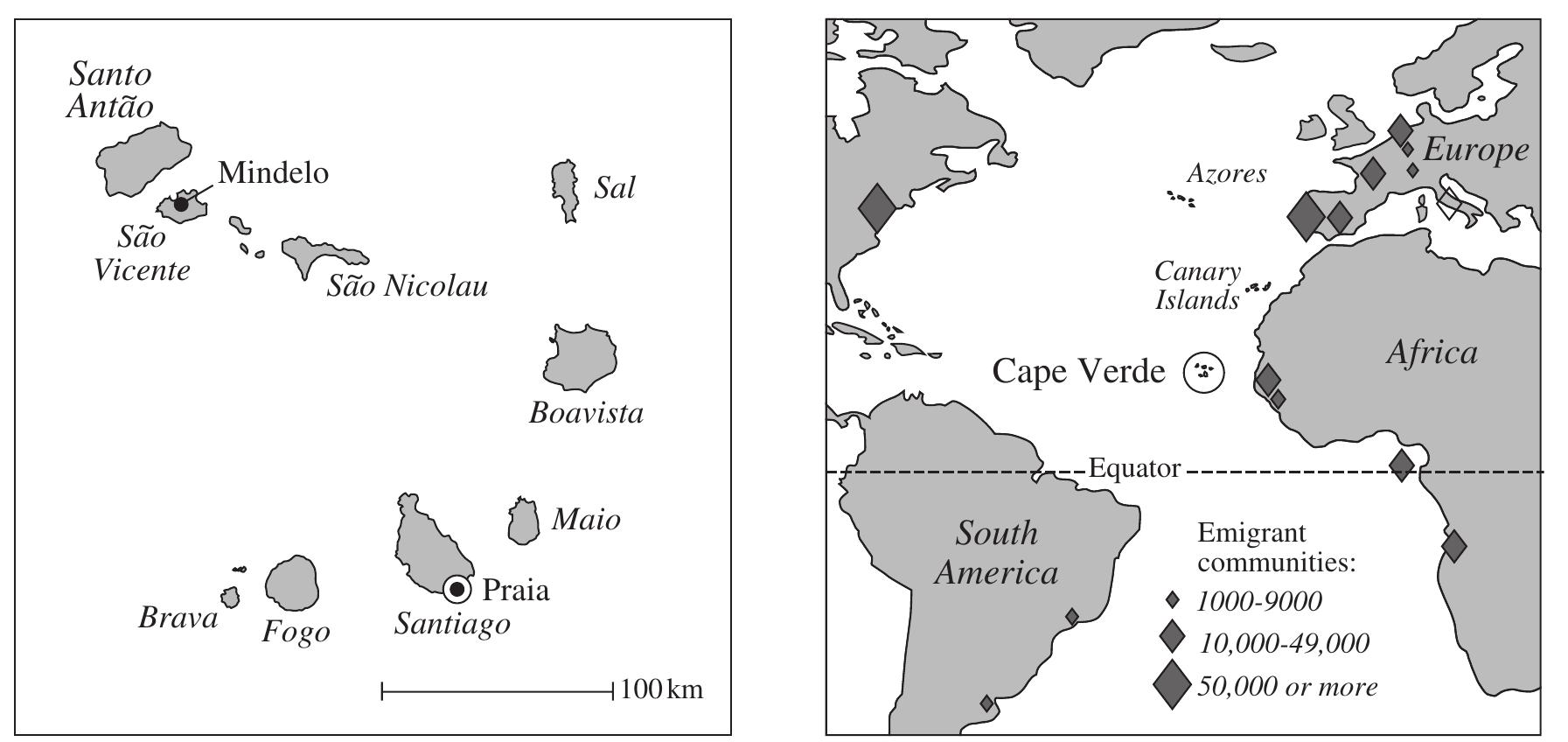 Map of cape verde and the cape verdean diaspora. note: see