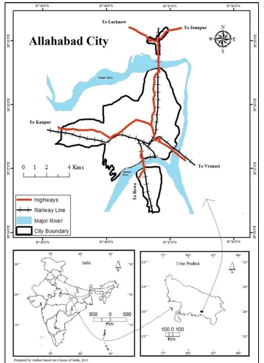 Showing the study area, prayagraj -india prayagraj is one of