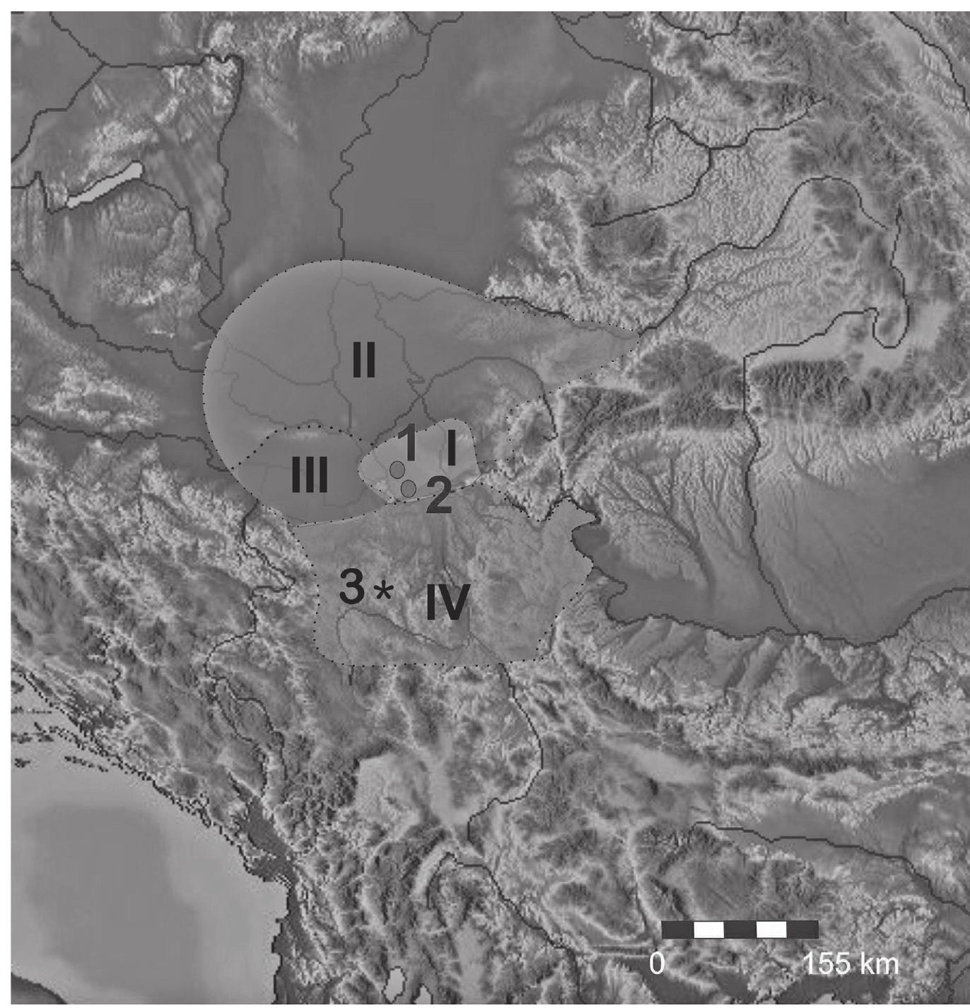 Map of zones of the vatin culture regional groups and their