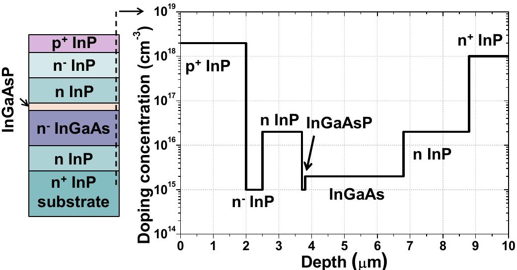 Cross section and doping profile of the structure analyzed