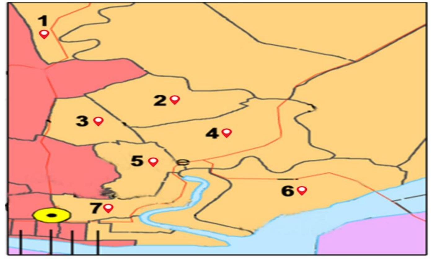 Map of places of sample collection the water samples were