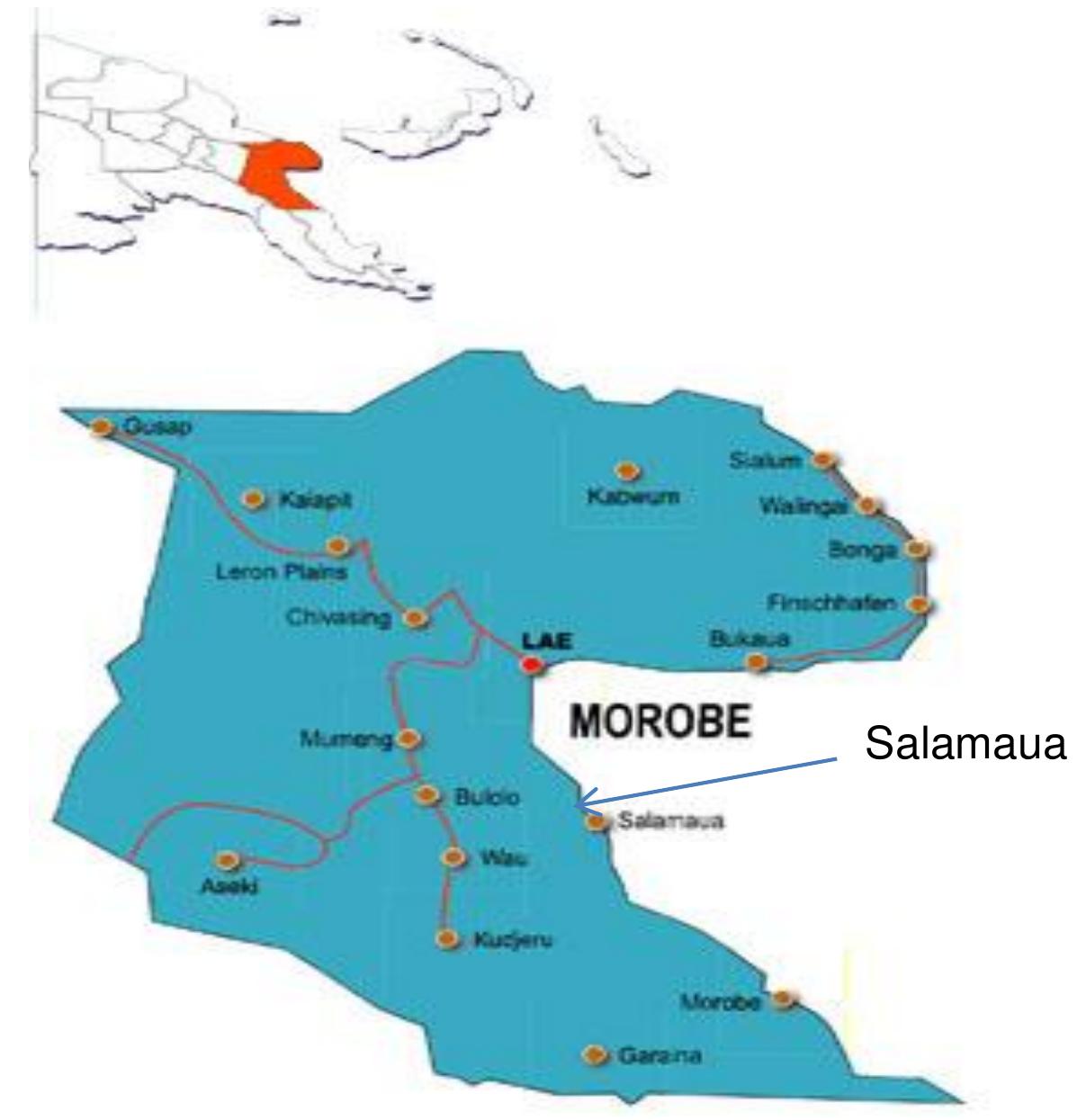 Map of morobe province, papua new guinea showing morobe