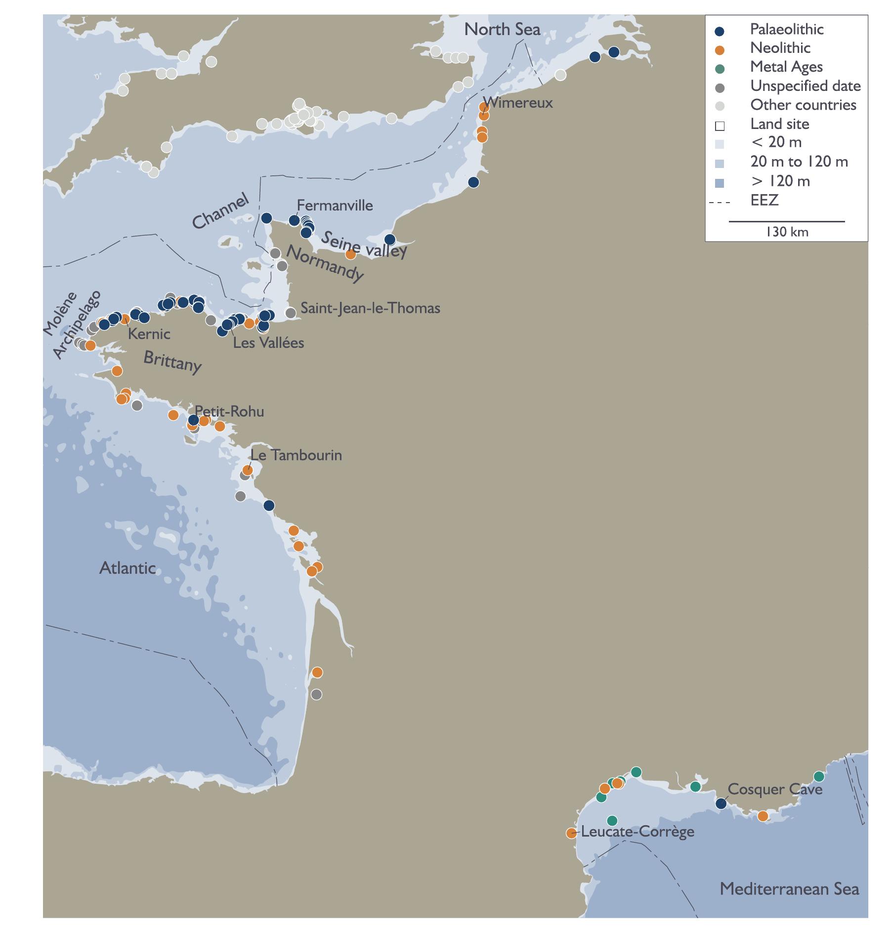 1 map of prehistoric submerged sites off the french coasts.