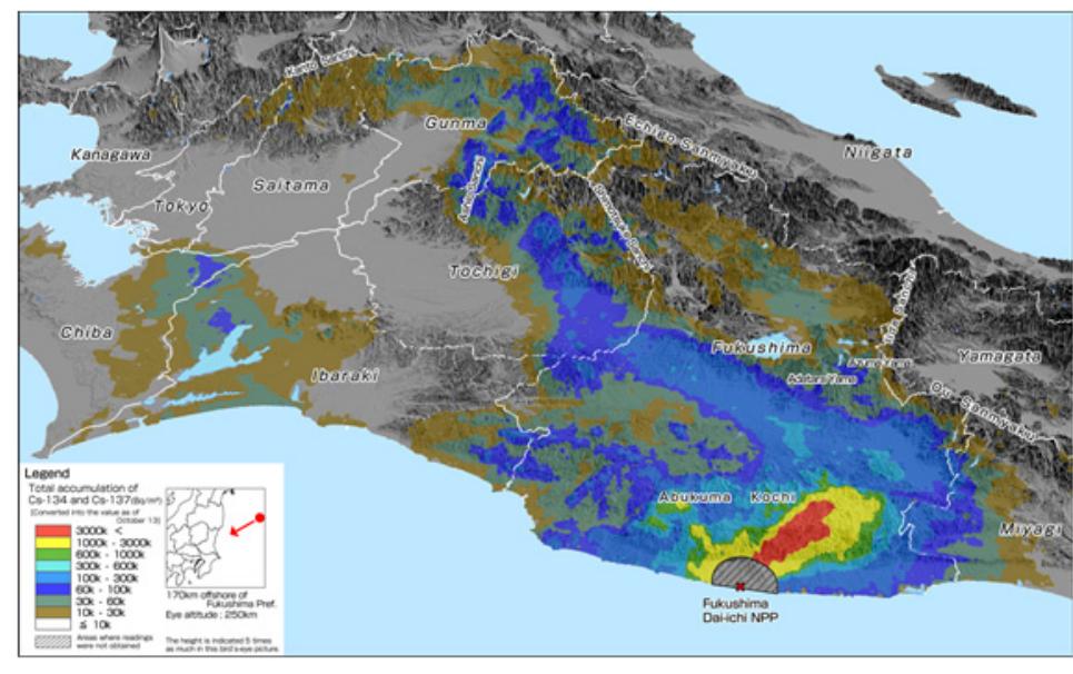 The 3d map of distribution of radioactive cesium.