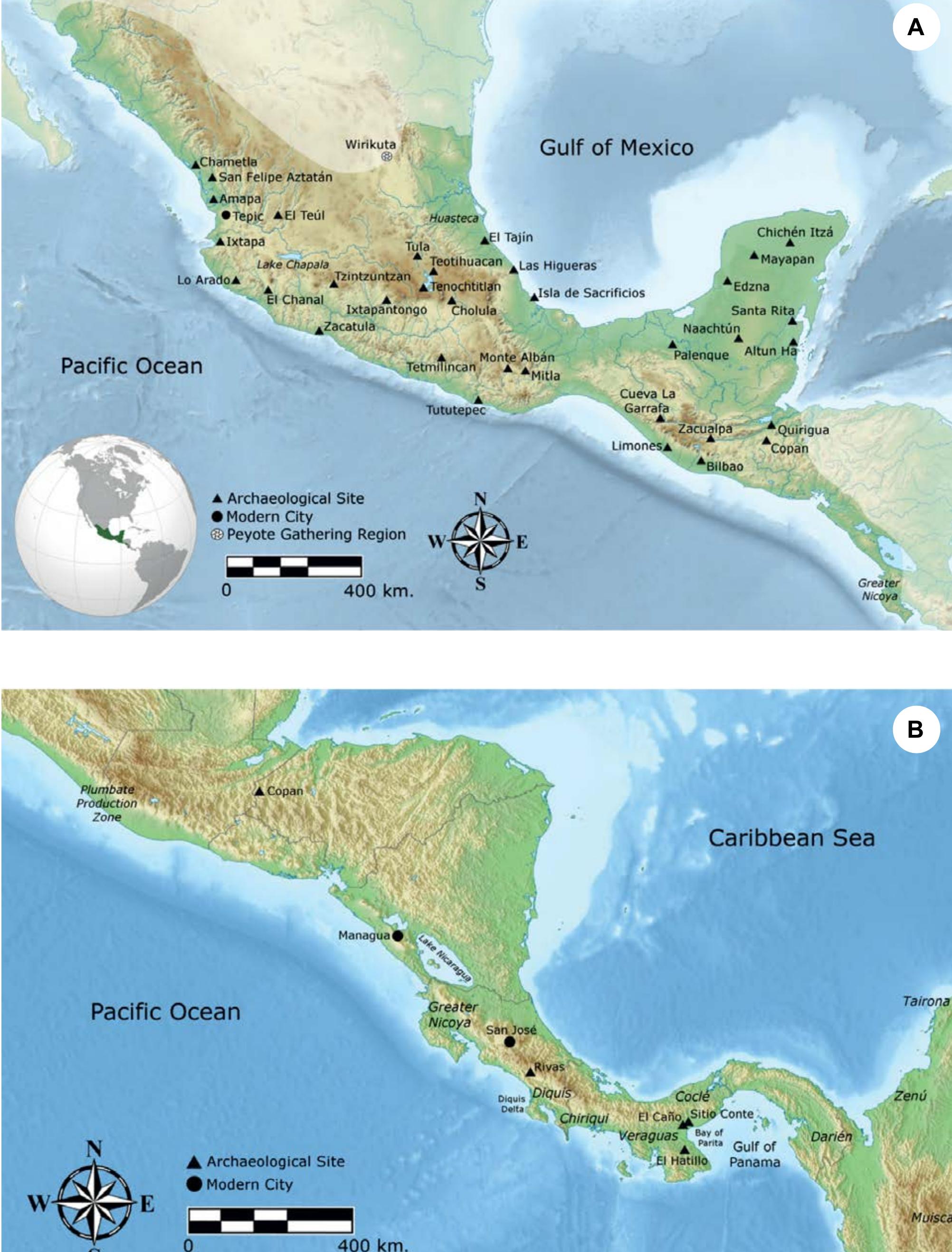 1: maps of mesoamerica, lower central america, and northern