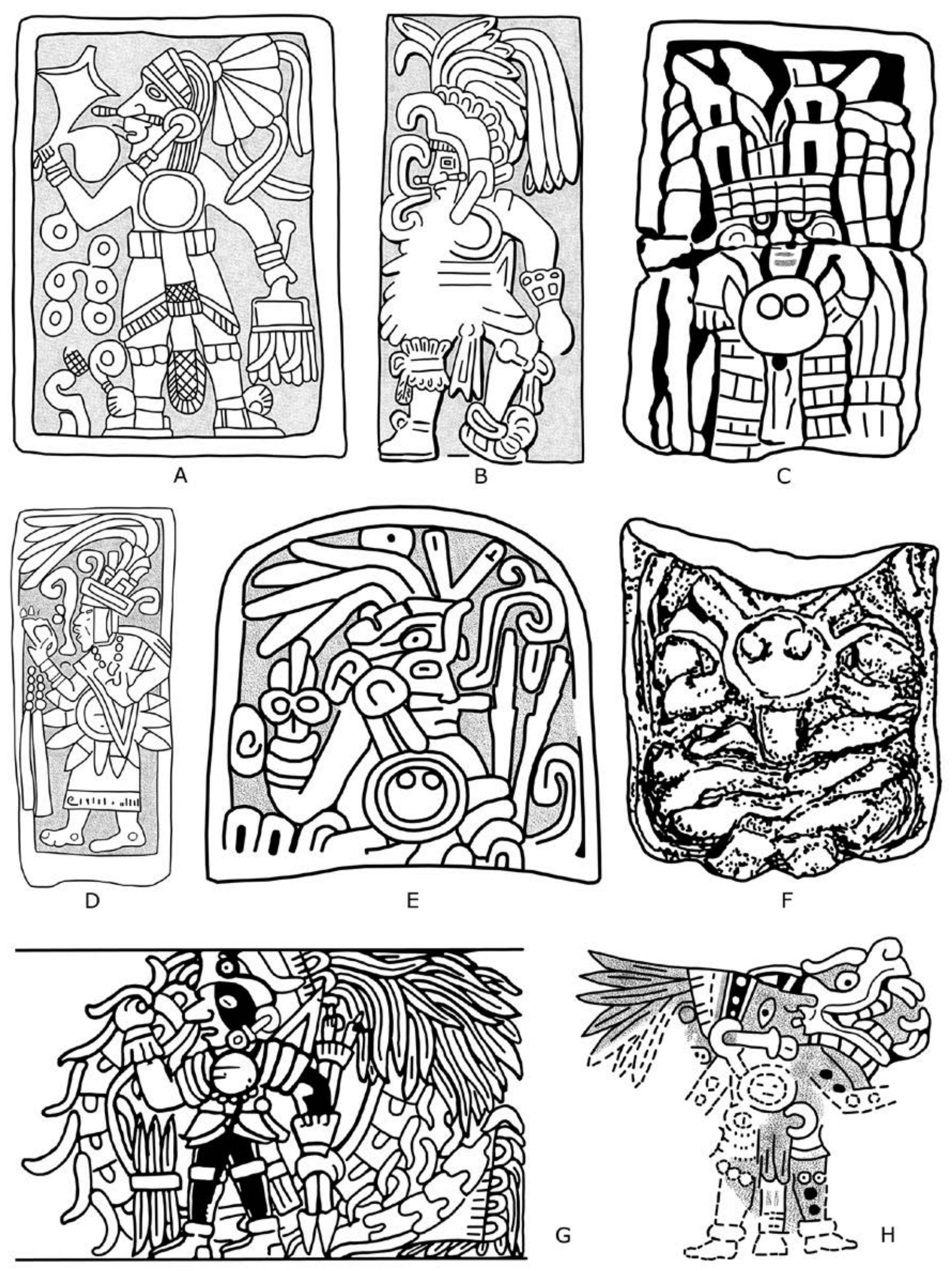 14: gold-disk pectorals in toltec art: a) toltec figure with