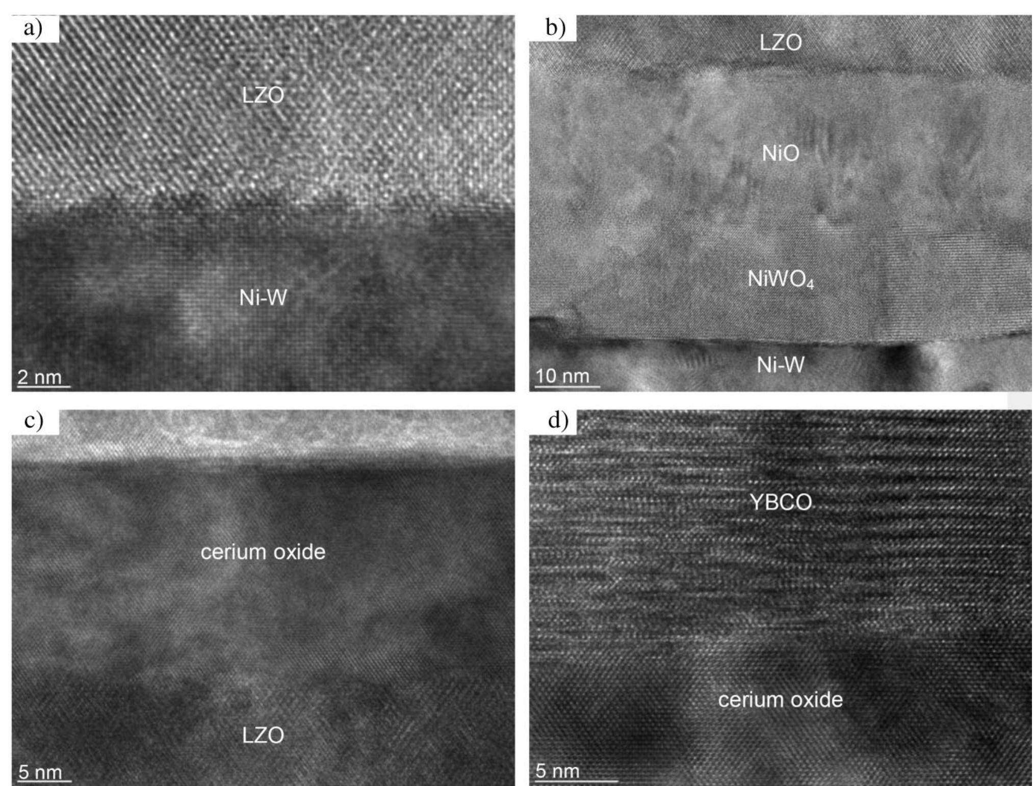 Tem images of interfaces in the htsc layer system. (a)