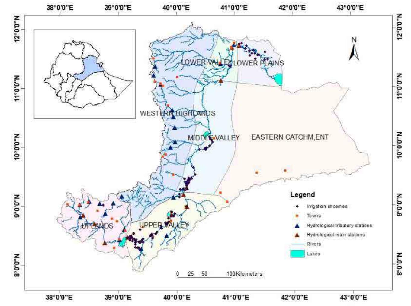 -1 location and topographical map of the awash river basin