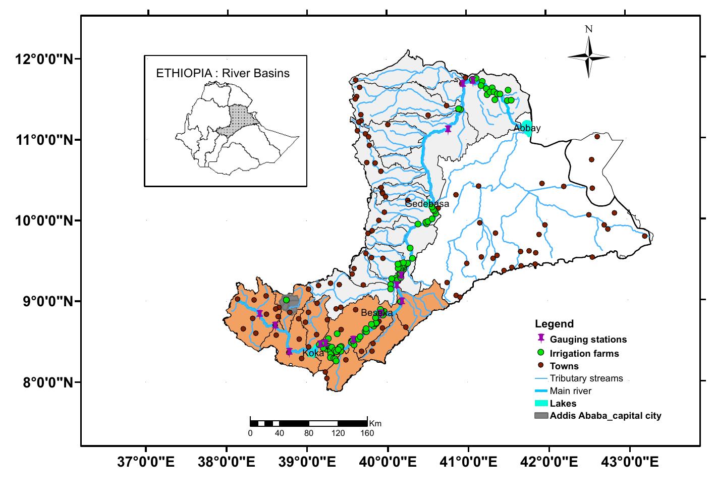 -1 map of the awash river basin—colored section constitutes