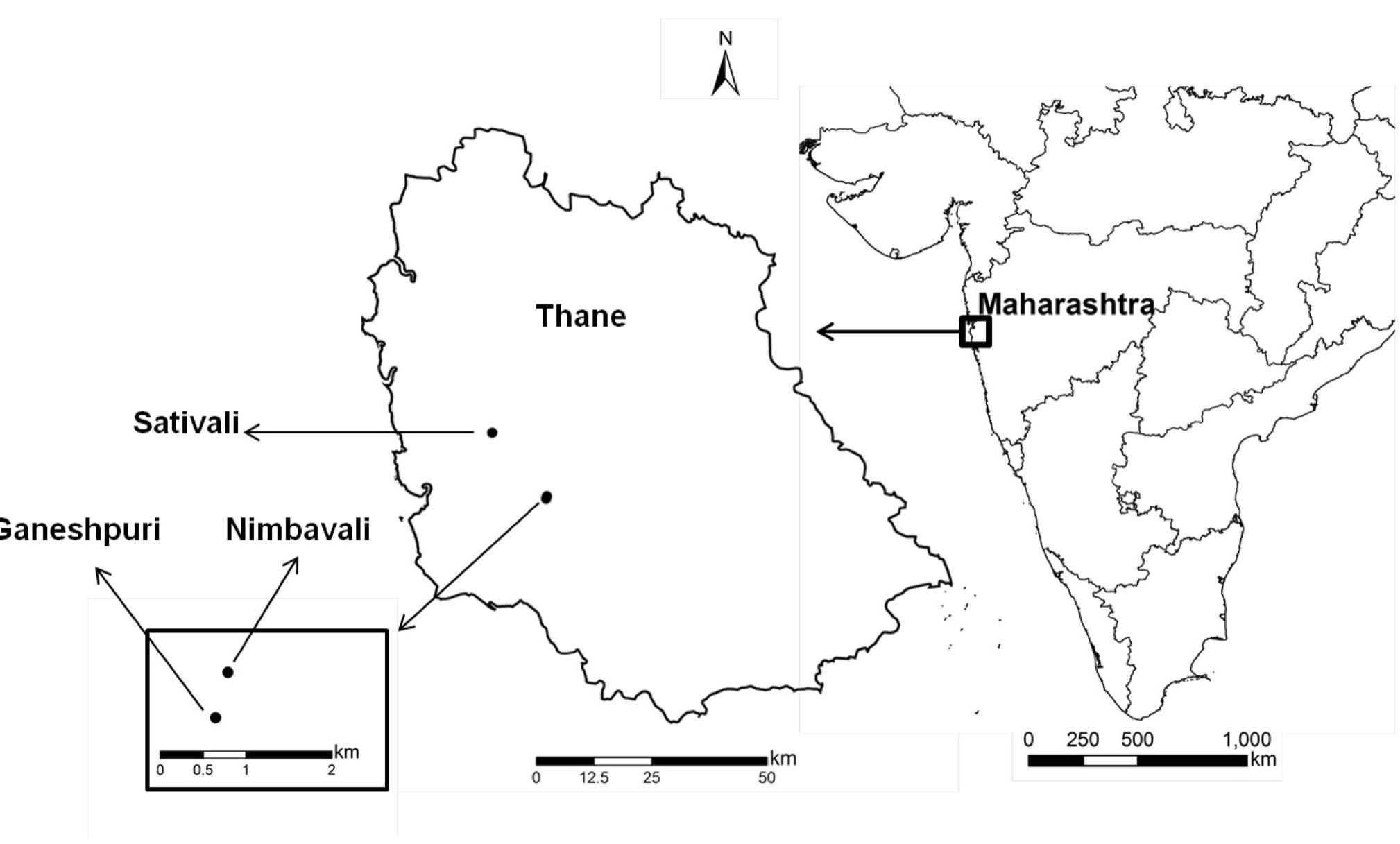 A geographic map showing the geographical locations of