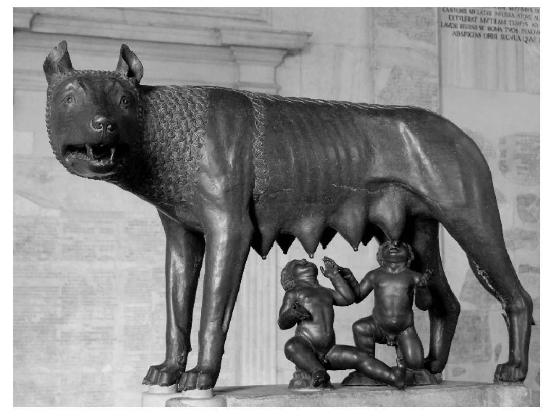 The she-wolf suckling romulus and remus, symbol of the city